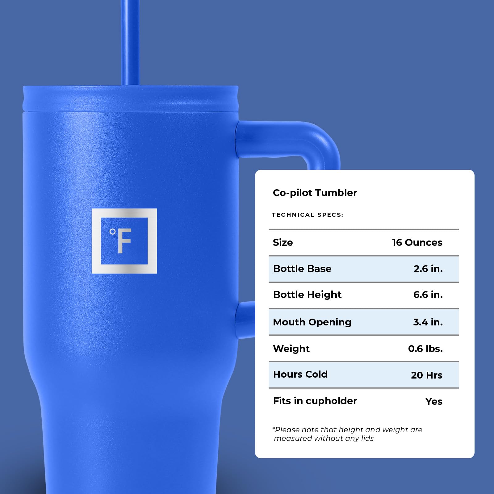 IRON °FLASK Co-Pilot Insulated Mug w/Straw & Flip Cap Lids - Cup Holder Bottle for Hot, Cold Drink - Leak-Proof - Water, Coffee Portable Travel Mug - Cobalt Blue, 16 Oz