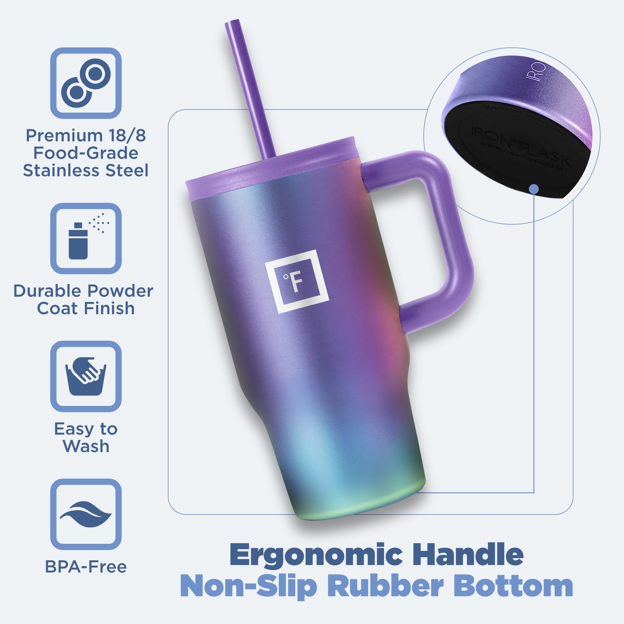 IRON °FLASK Co-Pilot Insulated Mug w/Straw & Flip Cap Lids - Cup Holder Bottle for Hot, Cold Drink - Leak-Proof - Water, Coffee Portable Travel Mug - Dark Pine, 16 Oz