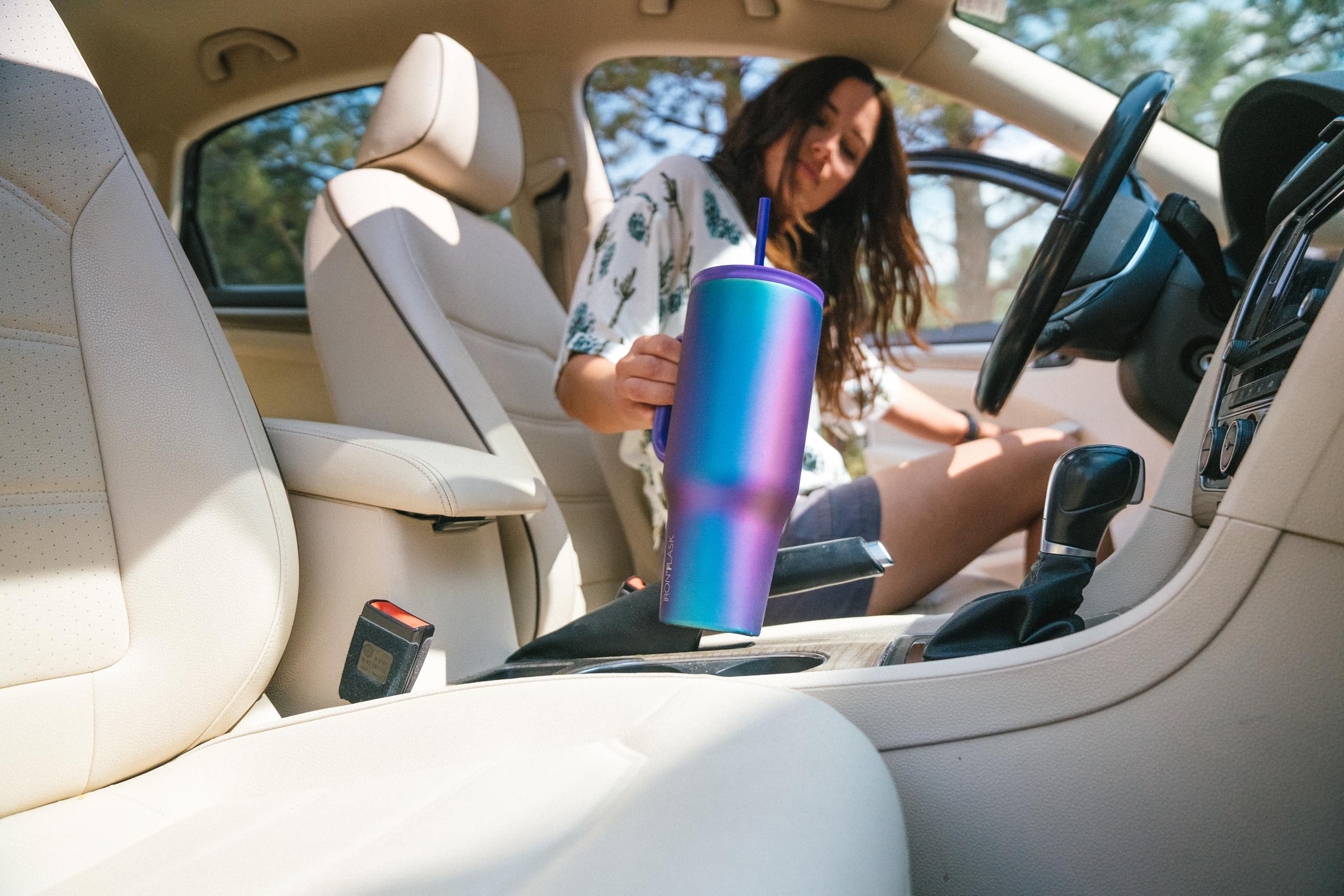 IRON °FLASK Co-Pilot Insulated Mug w/Straw & Flip Cap Lids - Cup Holder Bottle for Hot, Cold Drink - Leak-Proof - Water, Coffee Portable Travel Mug - Dark Pine, 16 Oz