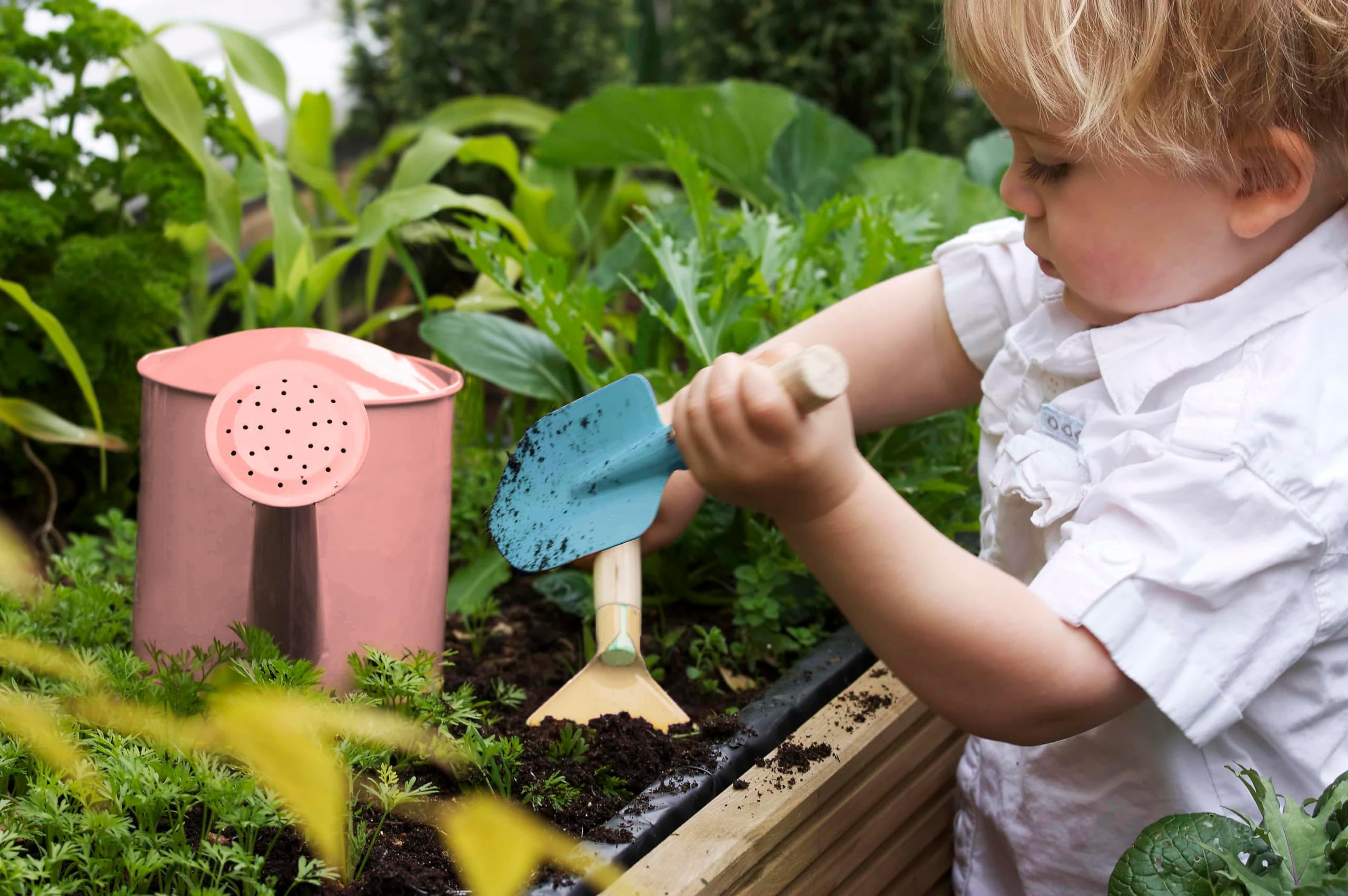 Gardening Set, Tool Kit, for Kids, STEM, Includes Tote Bag, Spade, Watering Can, Rake, Fork, Trowel and Gloves (Petal)