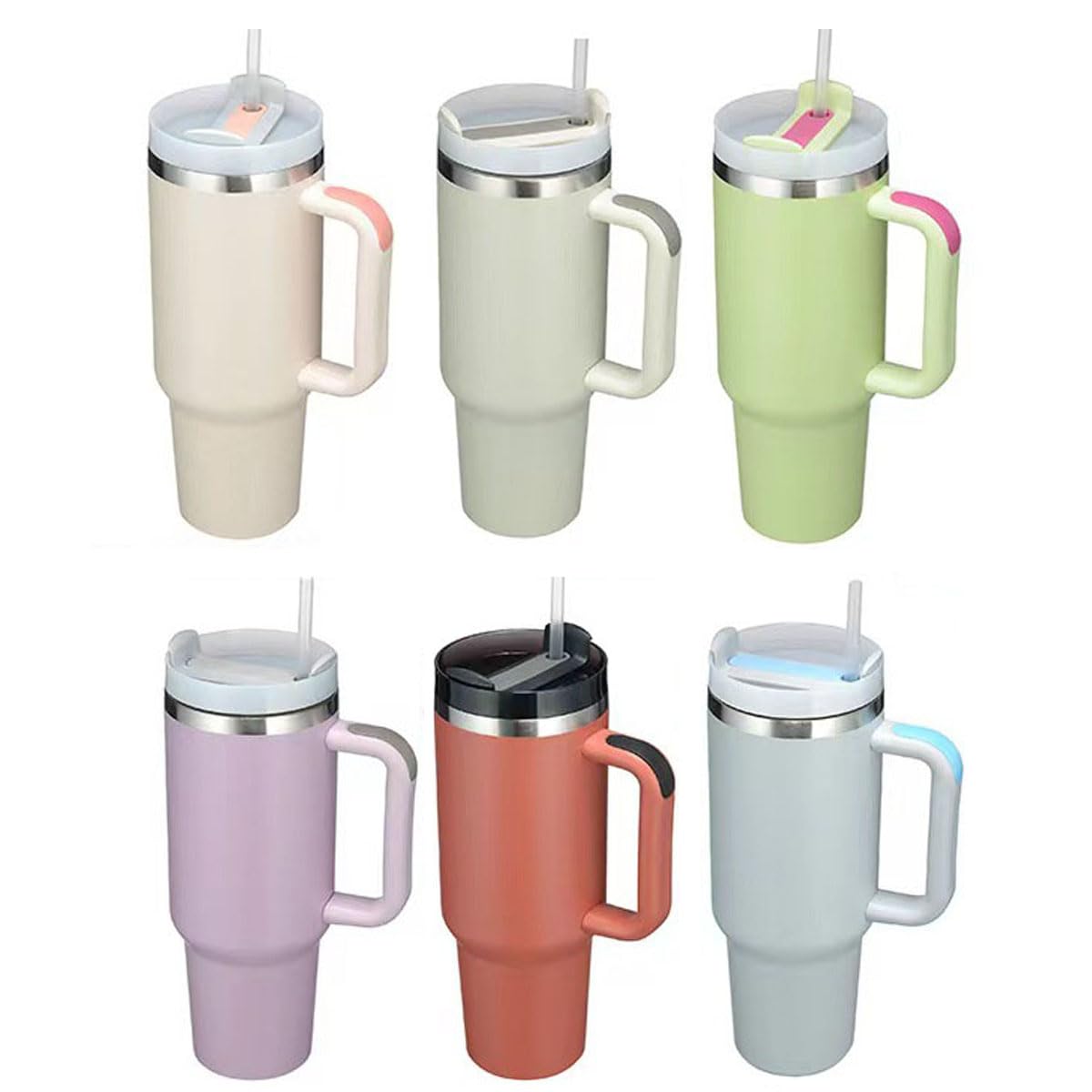 FAMKX 40oz Insulated Travel Mug Tumbler With Handle And Straw,Stainless Steel Double wall Vacuum Thermos Cup Keep Drink Cold and Hot (Champagne#)