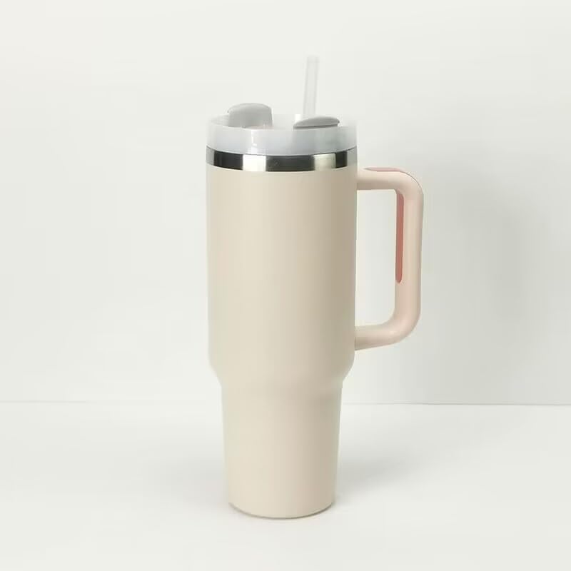FAMKX 40oz Insulated Travel Mug Tumbler With Handle And Straw,Stainless Steel Double wall Vacuum Thermos Cup Keep Drink Cold and Hot (Champagne#)