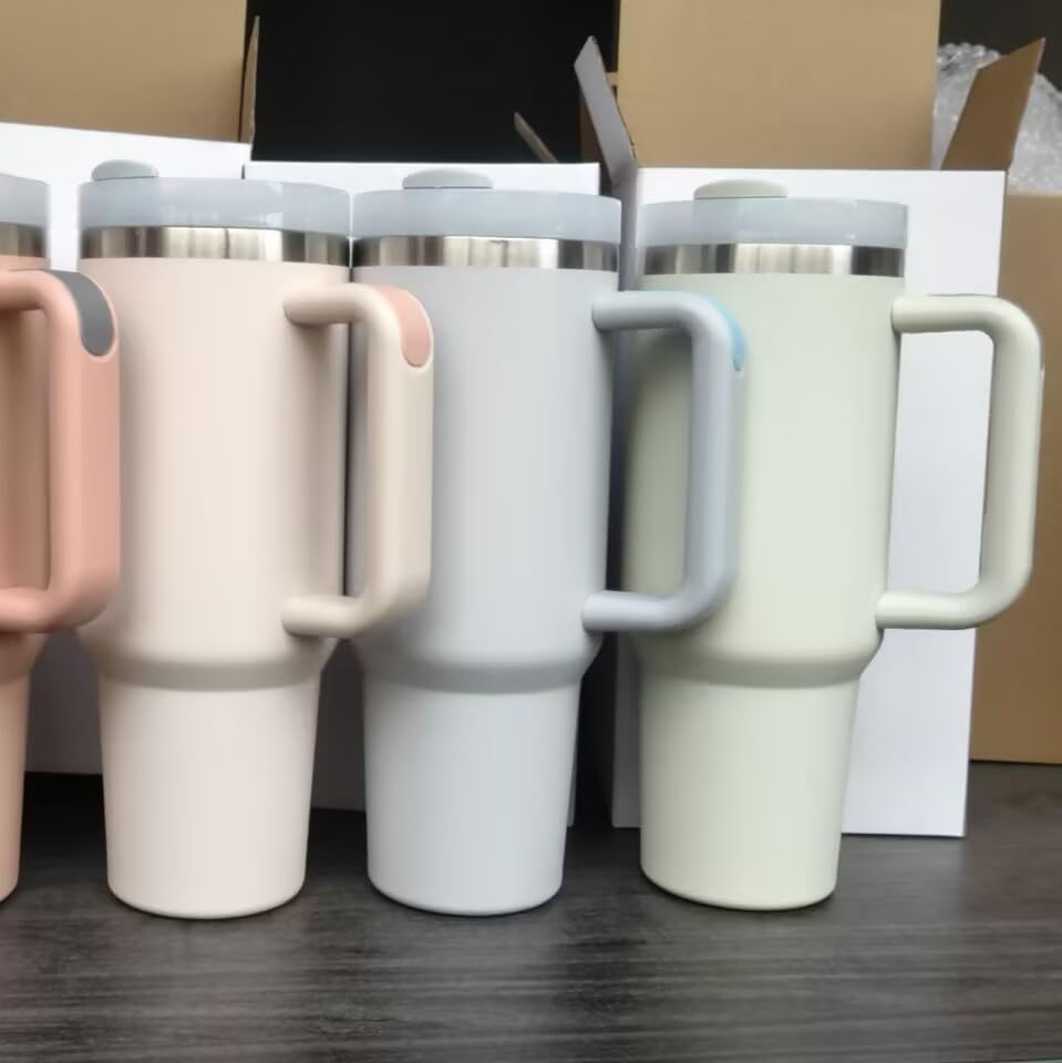 FAMKX 40oz Insulated Travel Mug Tumbler With Handle And Straw,Stainless Steel Double wall Vacuum Thermos Cup Keep Drink Cold and Hot (Champagne#)