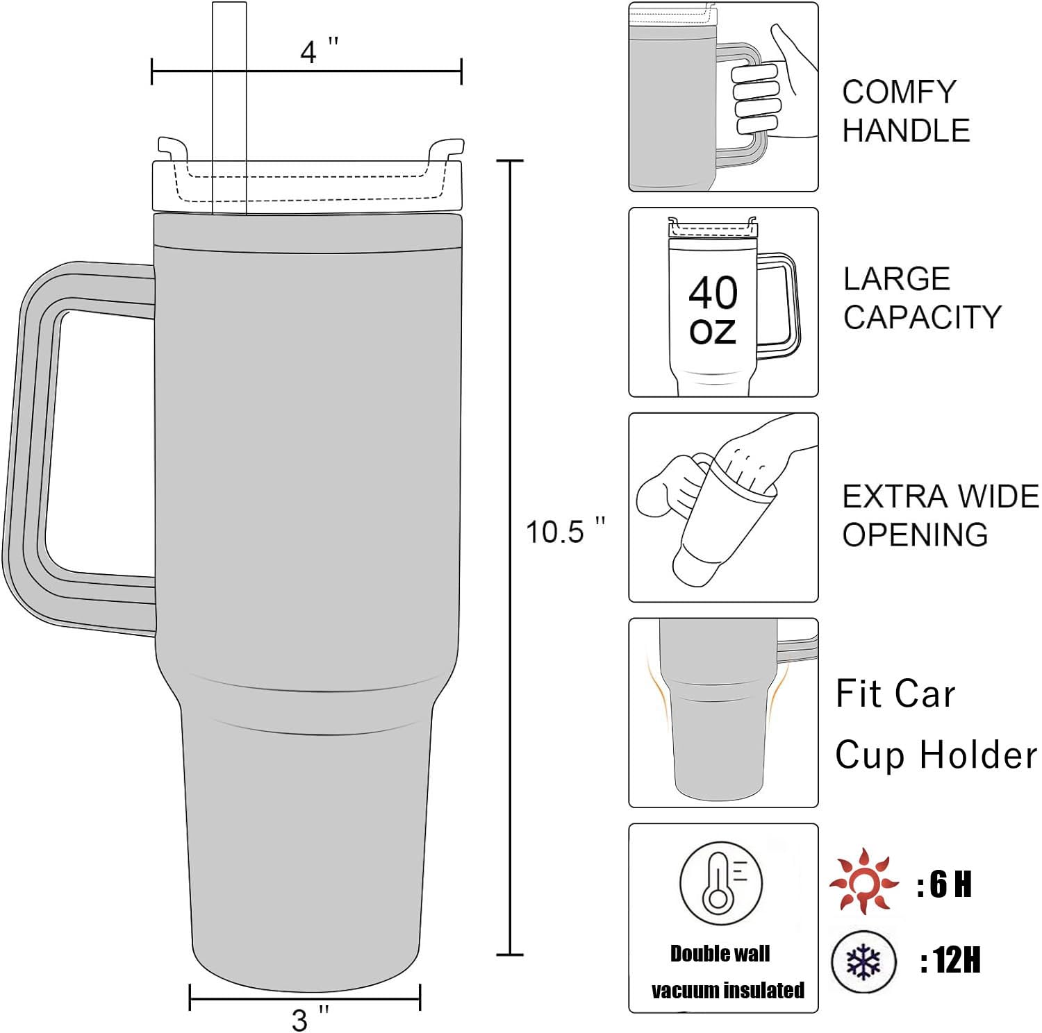 FAMKX 40oz Insulated Travel Mug Tumbler With Handle And Straw,Stainless Steel Double wall Vacuum Thermos Cup Keep Drink Cold and Hot (Dune#)