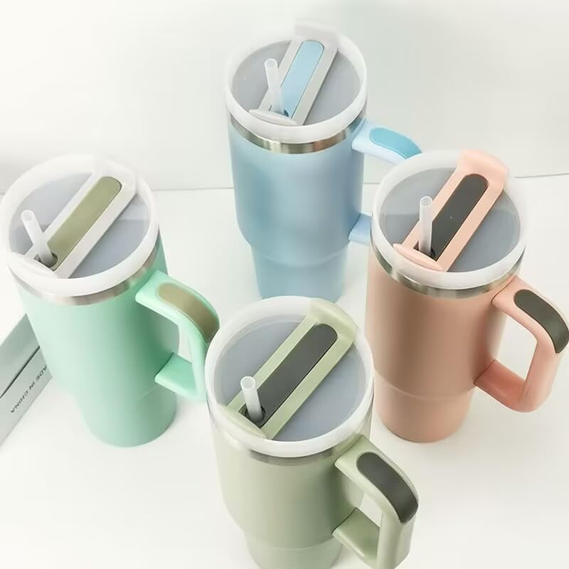 FAMKX 40oz Insulated Travel Mug Tumbler With Handle And Straw,Stainless Steel Double wall Vacuum Thermos Cup Keep Drink Cold and Hot (Dune#)