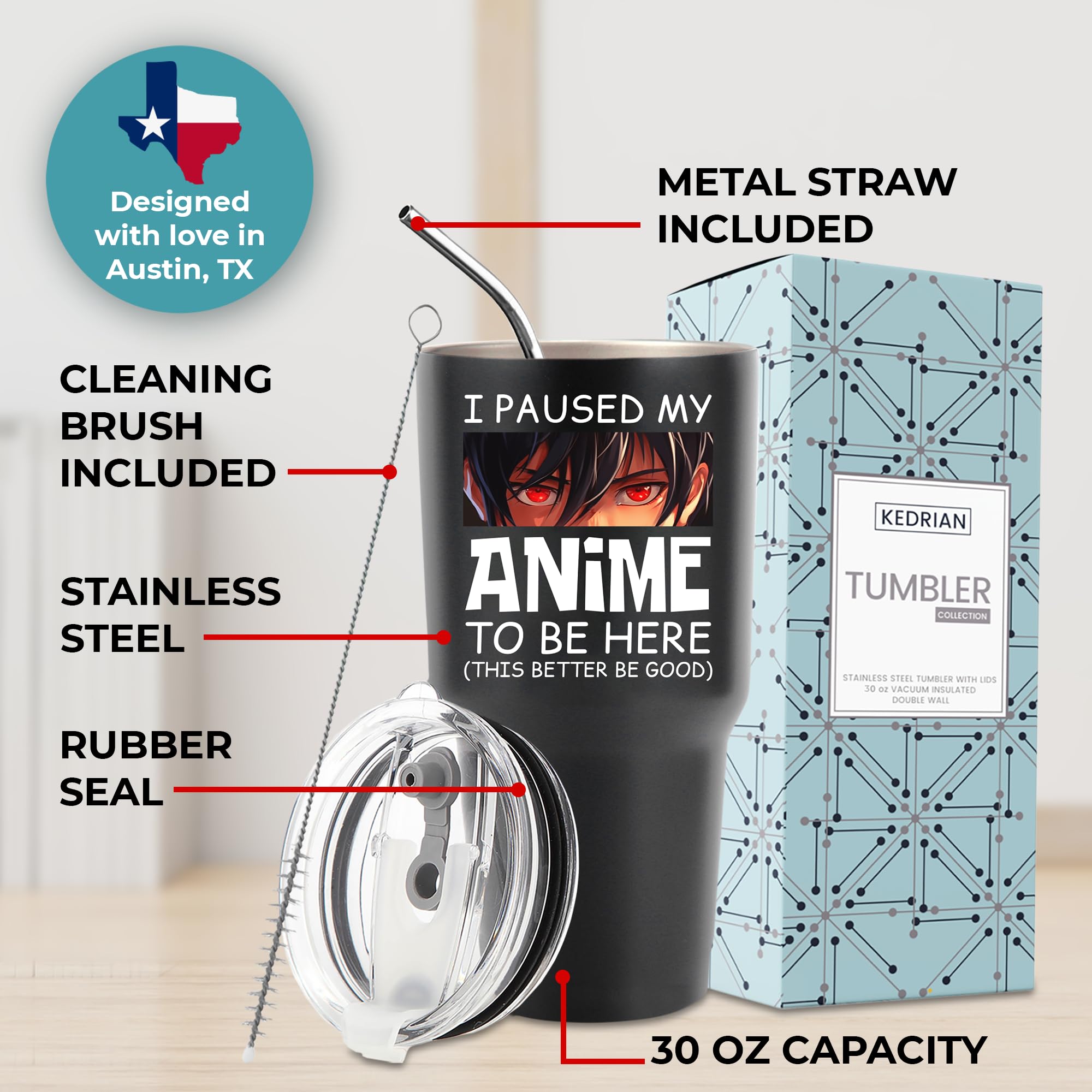 KEDRIAN Funny Anime Tumbler 30oz, I Paused My Anime To Be Here Cup, Fun Gifts for Him or Her, Thoughtful Presents for Anime Lovers and Fans, Ideal Present Picks for Birthday, Christmas, Gift Ready