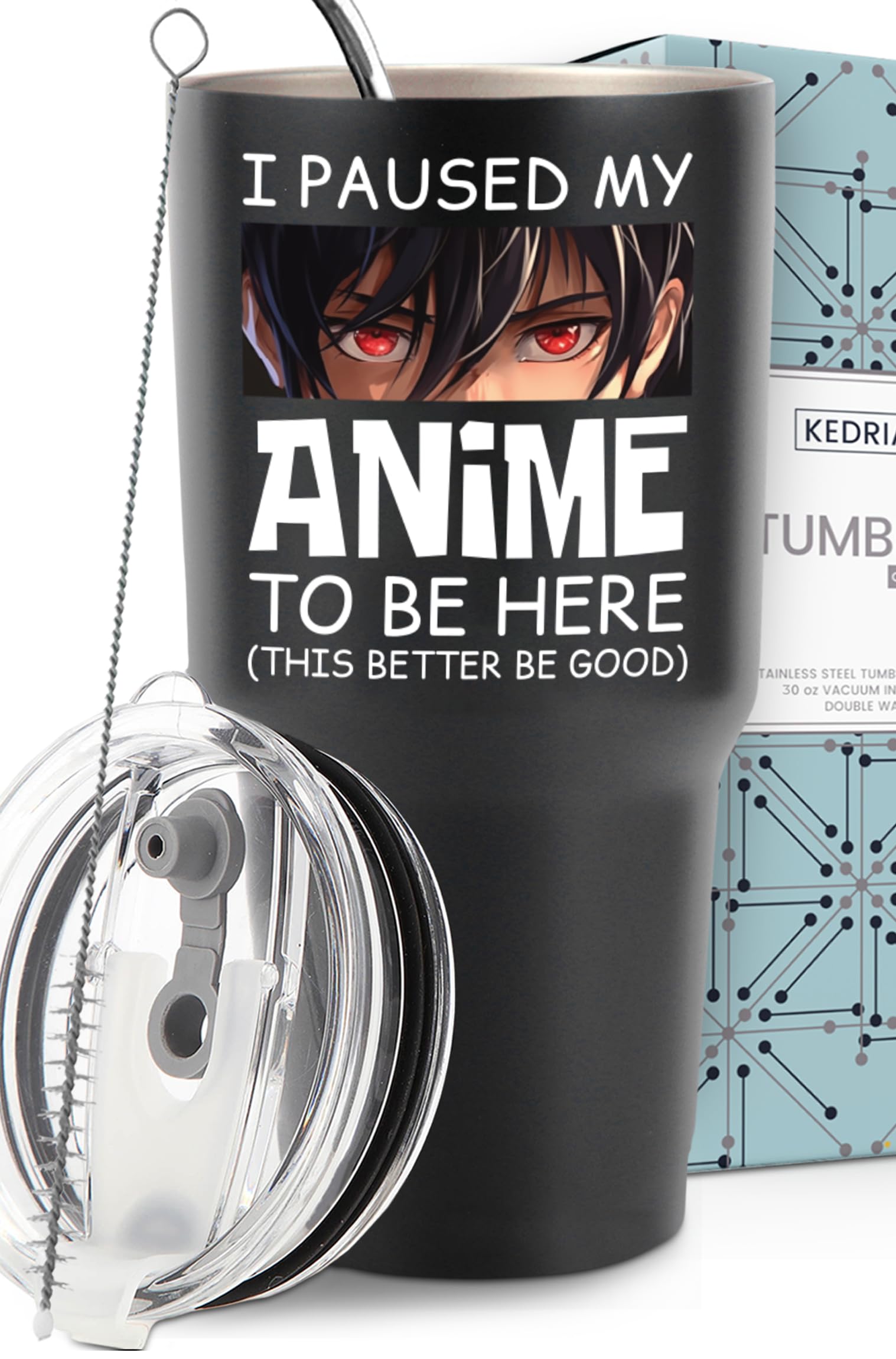 KEDRIAN Funny Anime Tumbler 30oz, I Paused My Anime To Be Here Cup, Fun Gifts for Him or Her, Thoughtful Presents for Anime Lovers and Fans, Ideal Present Picks for Birthday, Christmas, Gift Ready