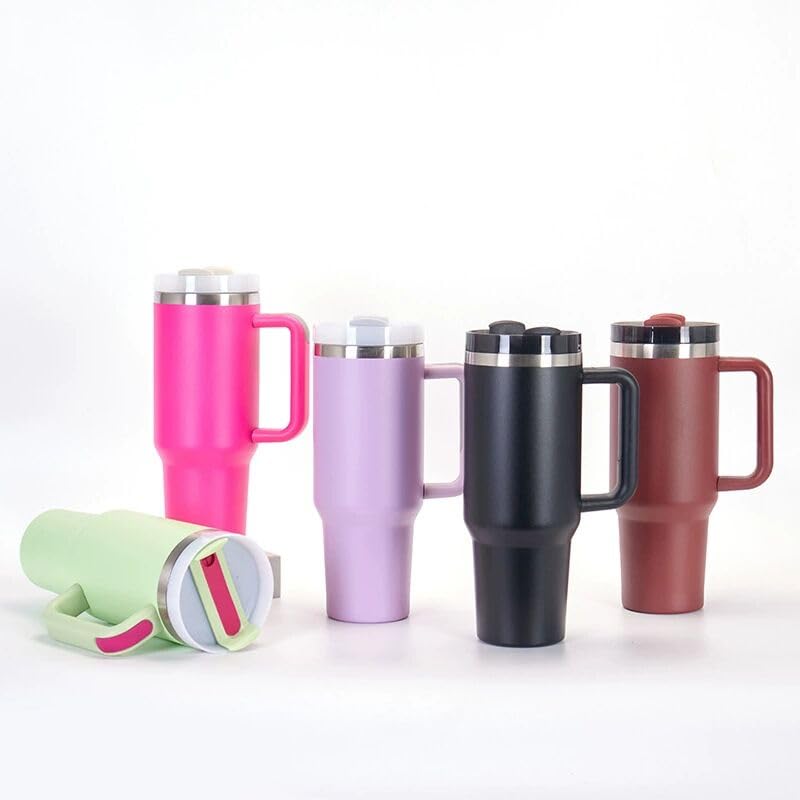 FAMKX 40oz Insulated Travel Mug Tumbler With Handle And Straw,Stainless Steel Double wall Vacuum Thermos Cup Keep Drink Cold and Hot (Brick-red#)