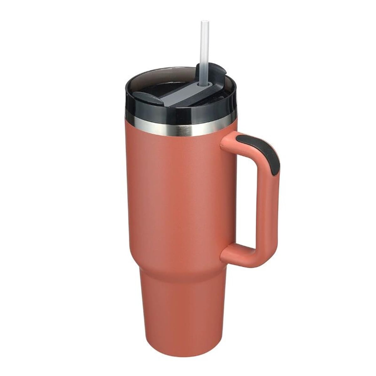 FAMKX 40oz Insulated Travel Mug Tumbler With Handle And Straw,Stainless Steel Double wall Vacuum Thermos Cup Keep Drink Cold and Hot (Brick-red#)