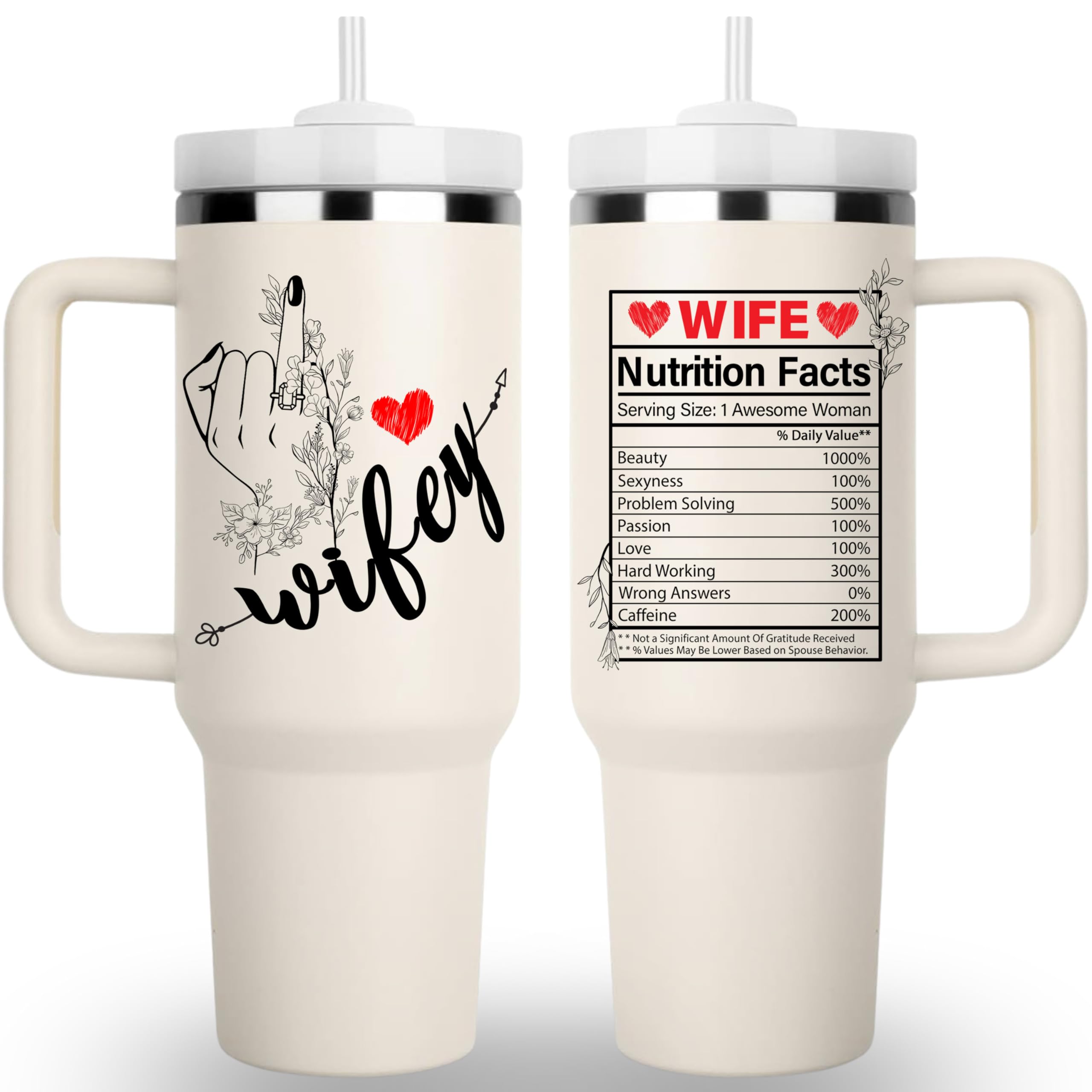 Gifts for Wife - 40Oz Tumbler from Husband, Wife Gifts for Wedding Anniversary, Birthday, Christmas - I Love You Cute Insulated Cup with Straw & Handle, Cool Present Ideas for Her, Mother's Day Gift