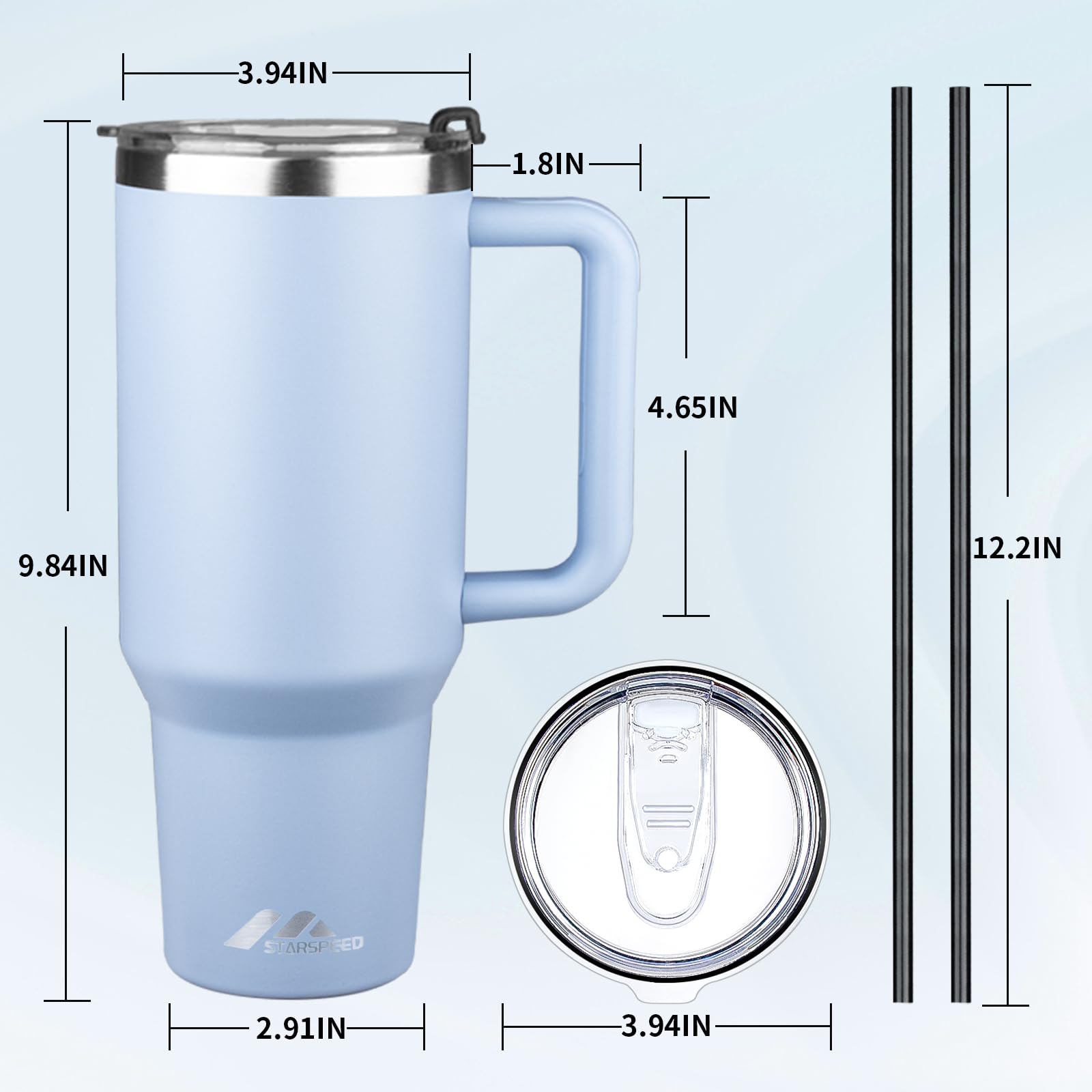 StarSpeed 40 oz Tumbler with Handle and Straw Lid | Stainless Steel Water Bottle Travel Mug Reusable Insulated Cup With Lid And Straw, Keep Cold Heat and Ice for Hours(40oz,Blue)