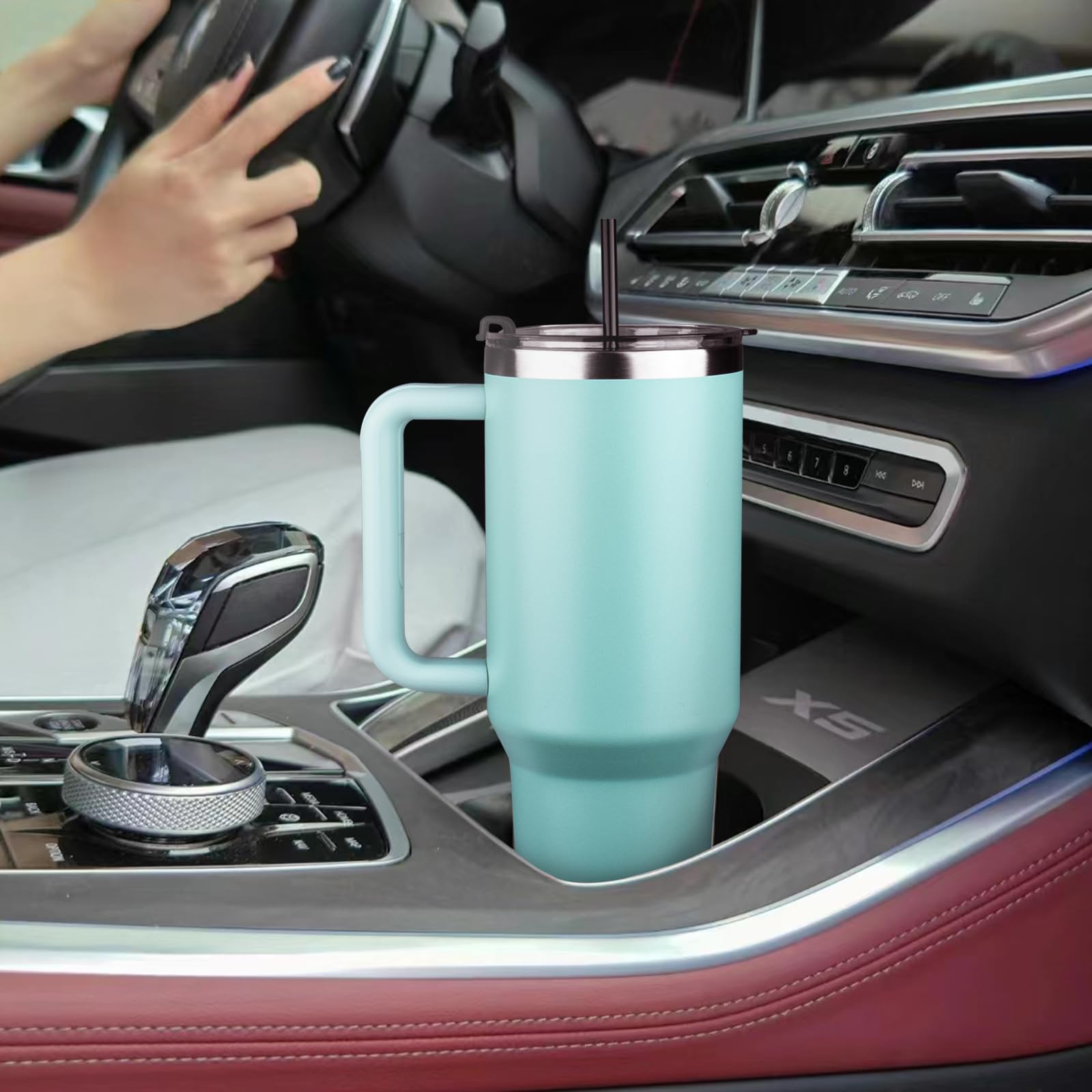 StarSpeed 40 oz Tumbler with Handle and Straw Lid | Stainless Steel Water Bottle Travel Mug Reusable Insulated Cup With Lid And Straw, Keep Cold Heat and Ice for Hours(40oz,Dew)