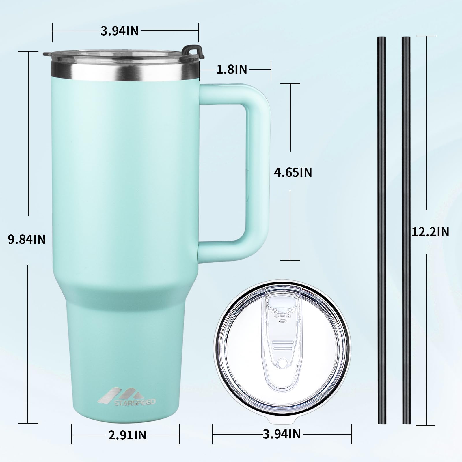 StarSpeed 40 oz Tumbler with Handle and Straw Lid | Stainless Steel Water Bottle Travel Mug Reusable Insulated Cup With Lid And Straw, Keep Cold Heat and Ice for Hours(40oz,Dew)