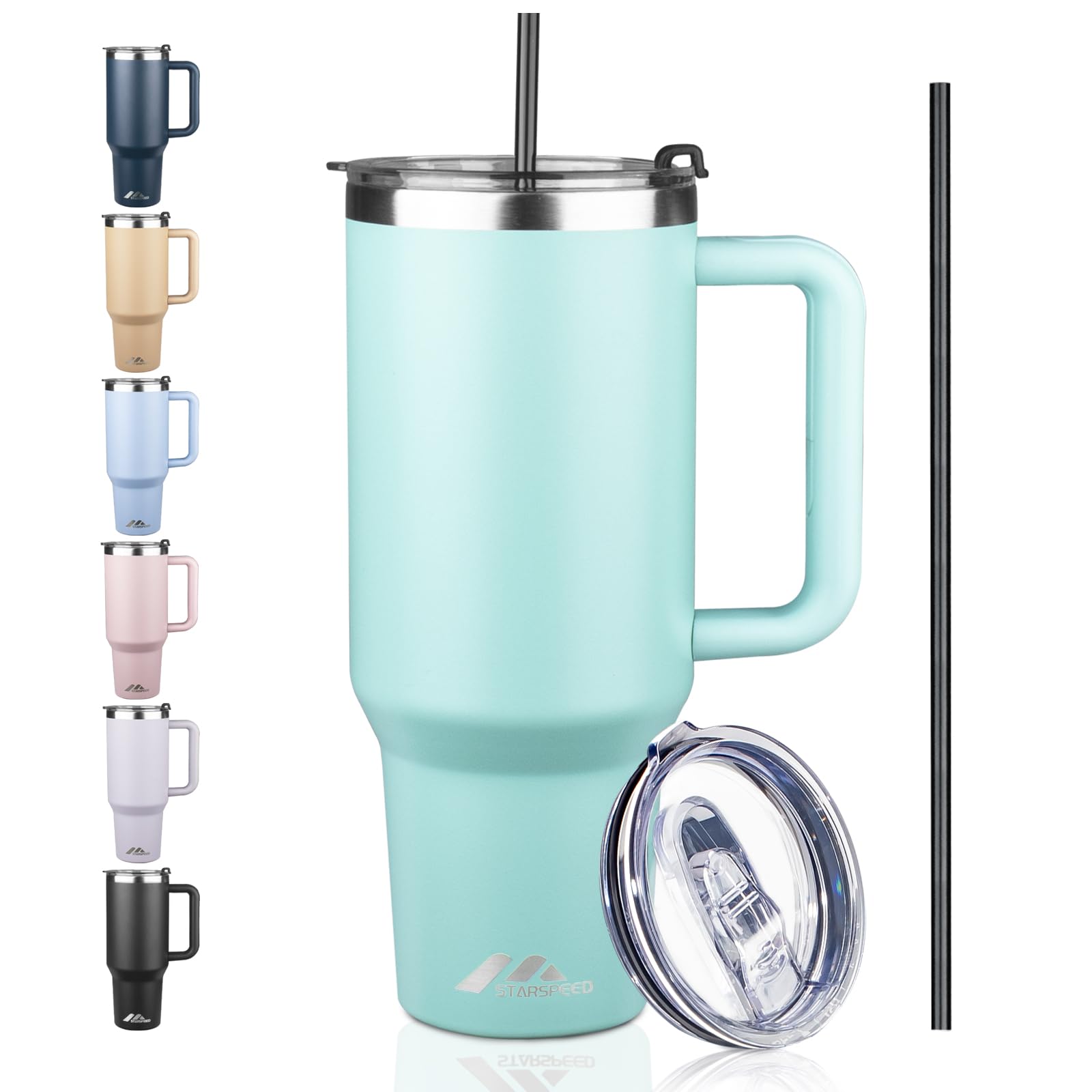 StarSpeed 40 oz Tumbler with Handle and Straw Lid | Stainless Steel Water Bottle Travel Mug Reusable Insulated Cup With Lid And Straw, Keep Cold Heat and Ice for Hours(40oz,Dew)