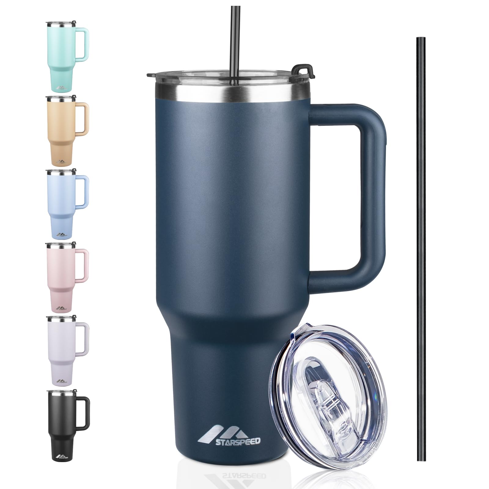 StarSpeed 40 oz Tumbler with Handle and Straw Lid | Stainless Steel Water Bottle Travel Mug Reusable Insulated Cup With Lid And Straw, Keep Cold Heat and Ice for Hours(40oz,Indigo)…