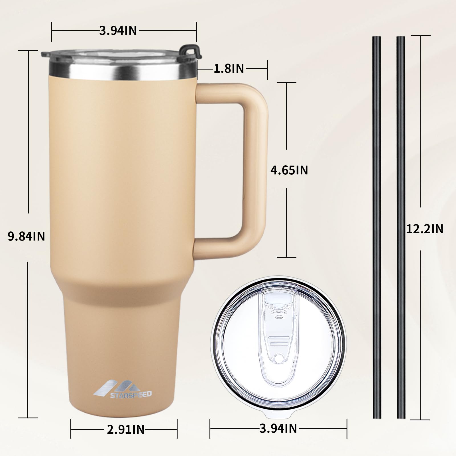 StarSpeed 40 oz Tumbler with Handle and Straw Lid | Stainless Steel Water Bottle Travel Mug Reusable Insulated Cup With Lid And Straw, Keep Cold Heat and Ice for Hours(40oz,Mocha)