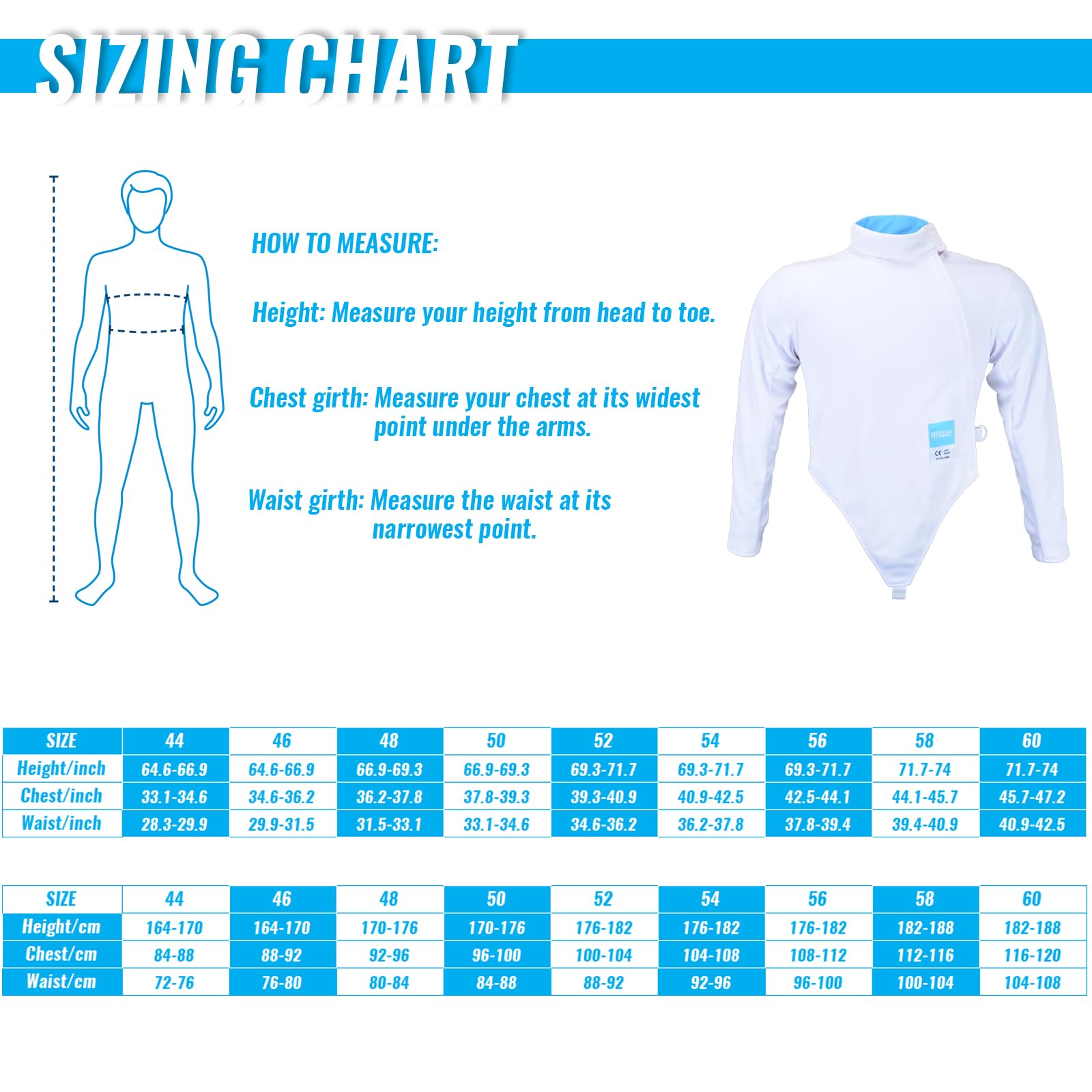 Fencing Uniform - Classic Fencing Jacket for Men - Fencing Suit for Foil Epee Sabre (44)