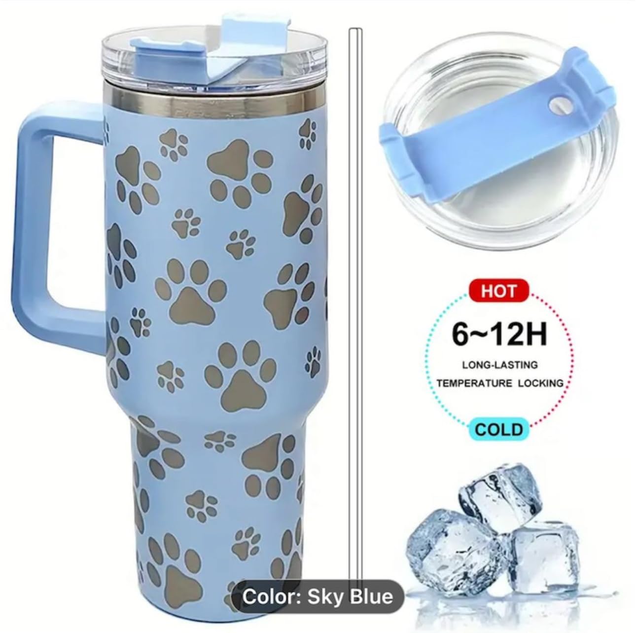 Generic 40 oz Tumbler with Handle & Fruit Infuser, Stainless Steel Vacuum Insulated Cup with Lid & Straw, Water Infusion Bottle Cupholder Friendly Travel Mug Gifts for Women Men Her (Light blue)
