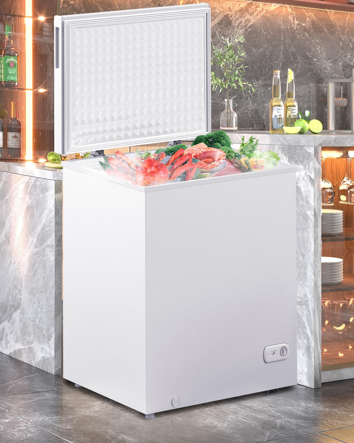 Muhub 10.0 Cu.Ft Chest Freezer,Deep Freezer with Removable Basket,Compact Freezer with Top Open Door, Adjustable Temperature, Low noise,Suitable for Kitchen Dorm Garage and Shed,White