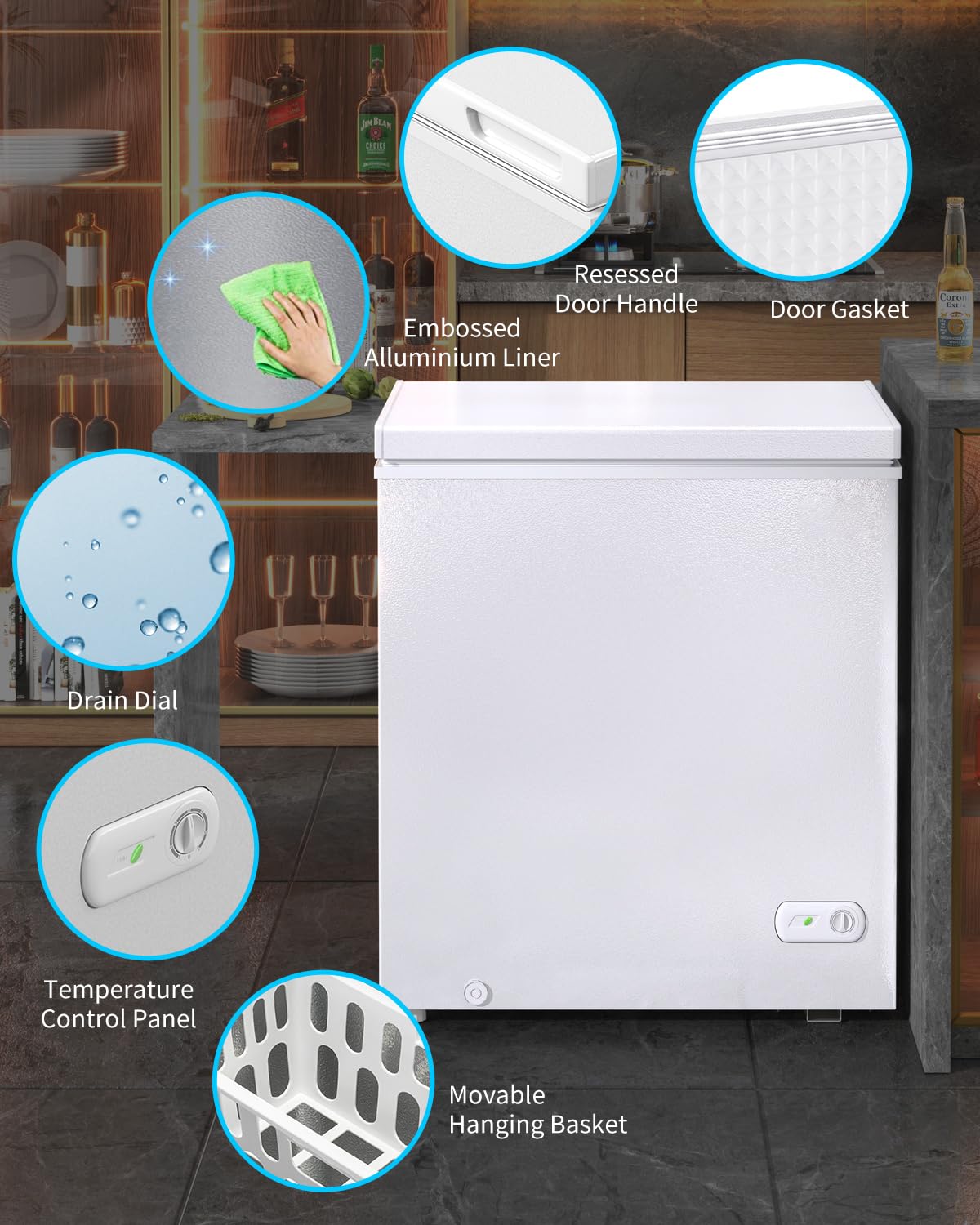 Muhub 10.0 Cu.Ft Chest Freezer,Deep Freezer with Removable Basket,Compact Freezer with Top Open Door, Adjustable Temperature, Low noise,Suitable for Kitchen Dorm Garage and Shed,White