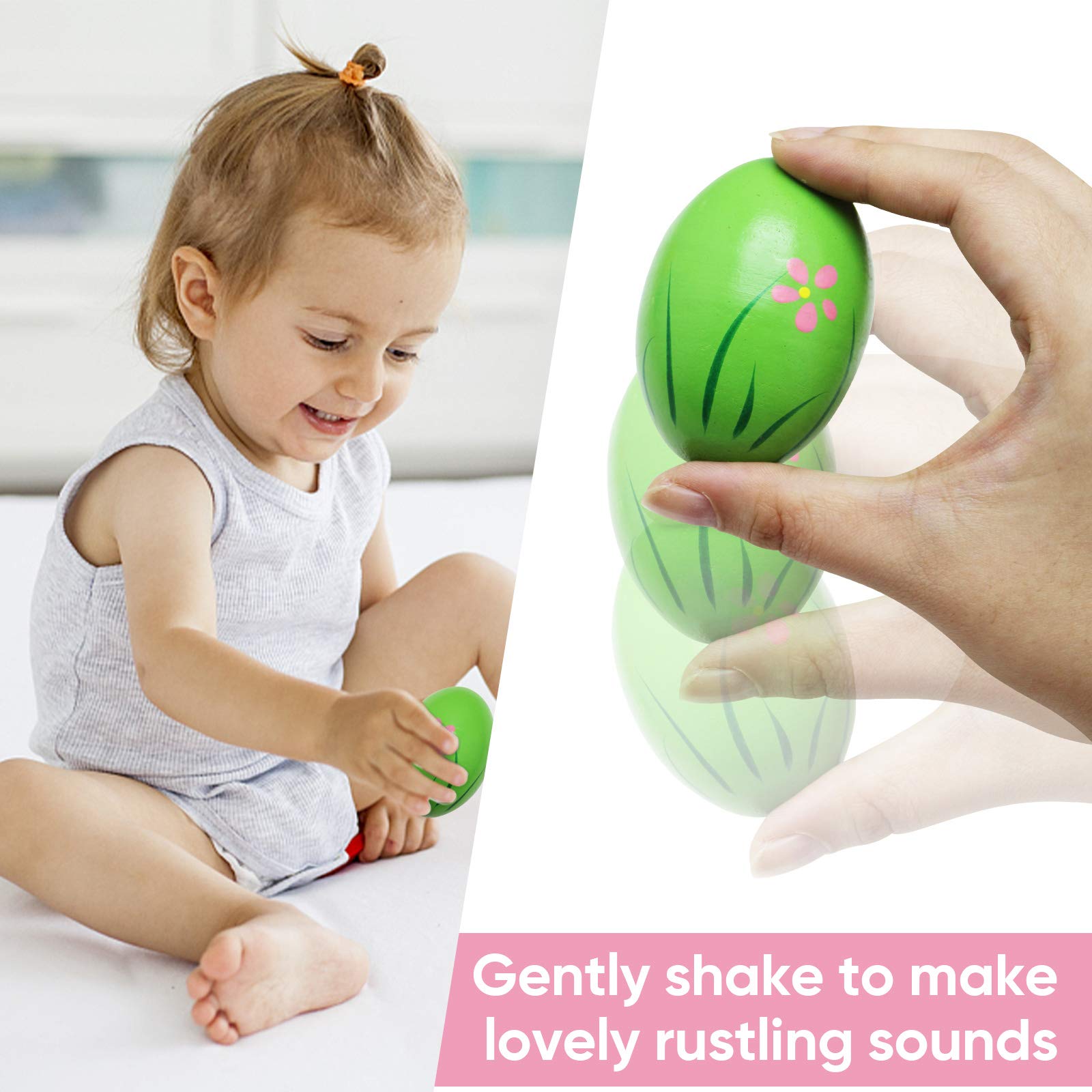 9 Pcs Wooden Baby Easter Eggs Shakers Musical Instruments Easter Eggs for Baby Kids Easter Party Favor Supplies
