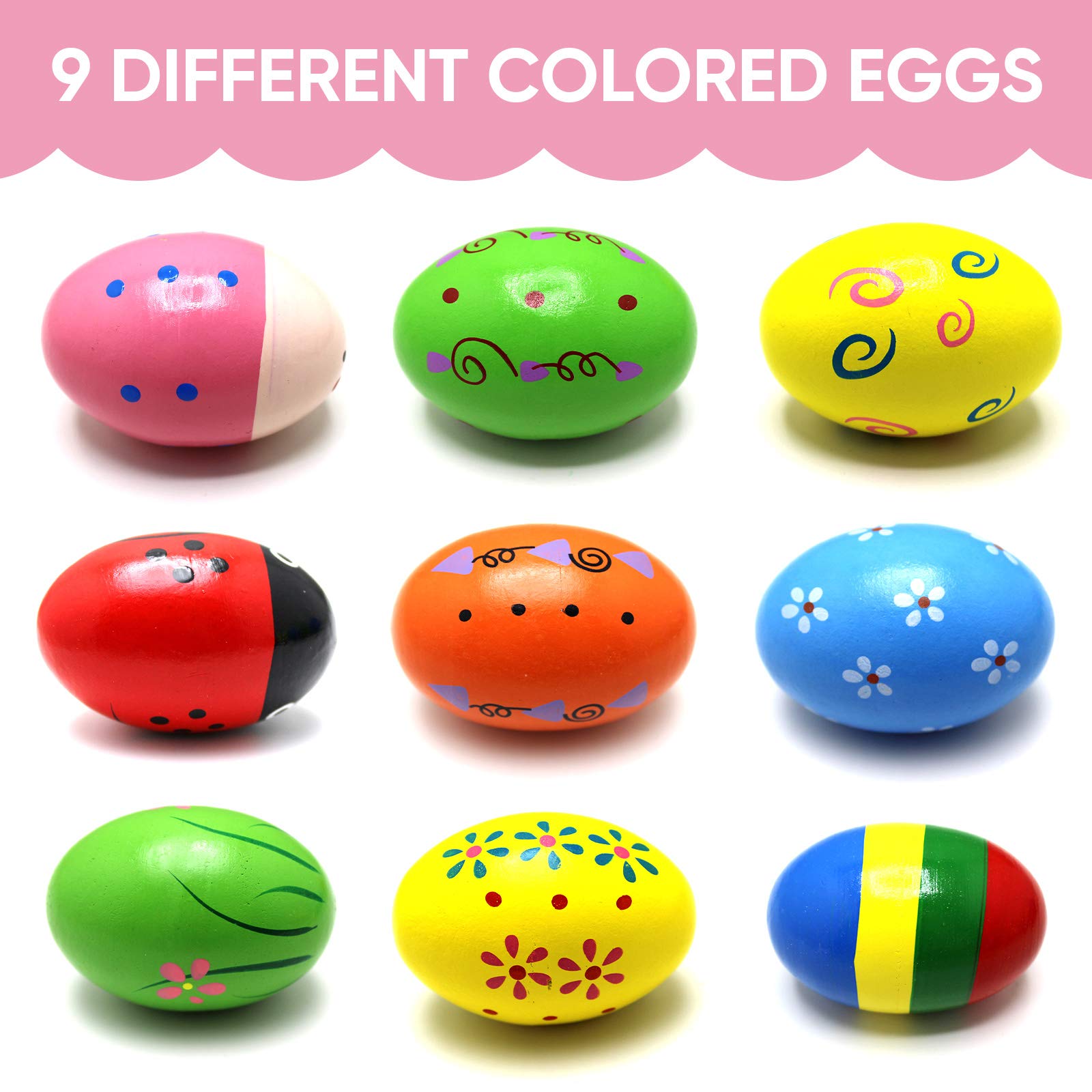 9 Pcs Wooden Baby Easter Eggs Shakers Musical Instruments Easter Eggs for Baby Kids Easter Party Favor Supplies