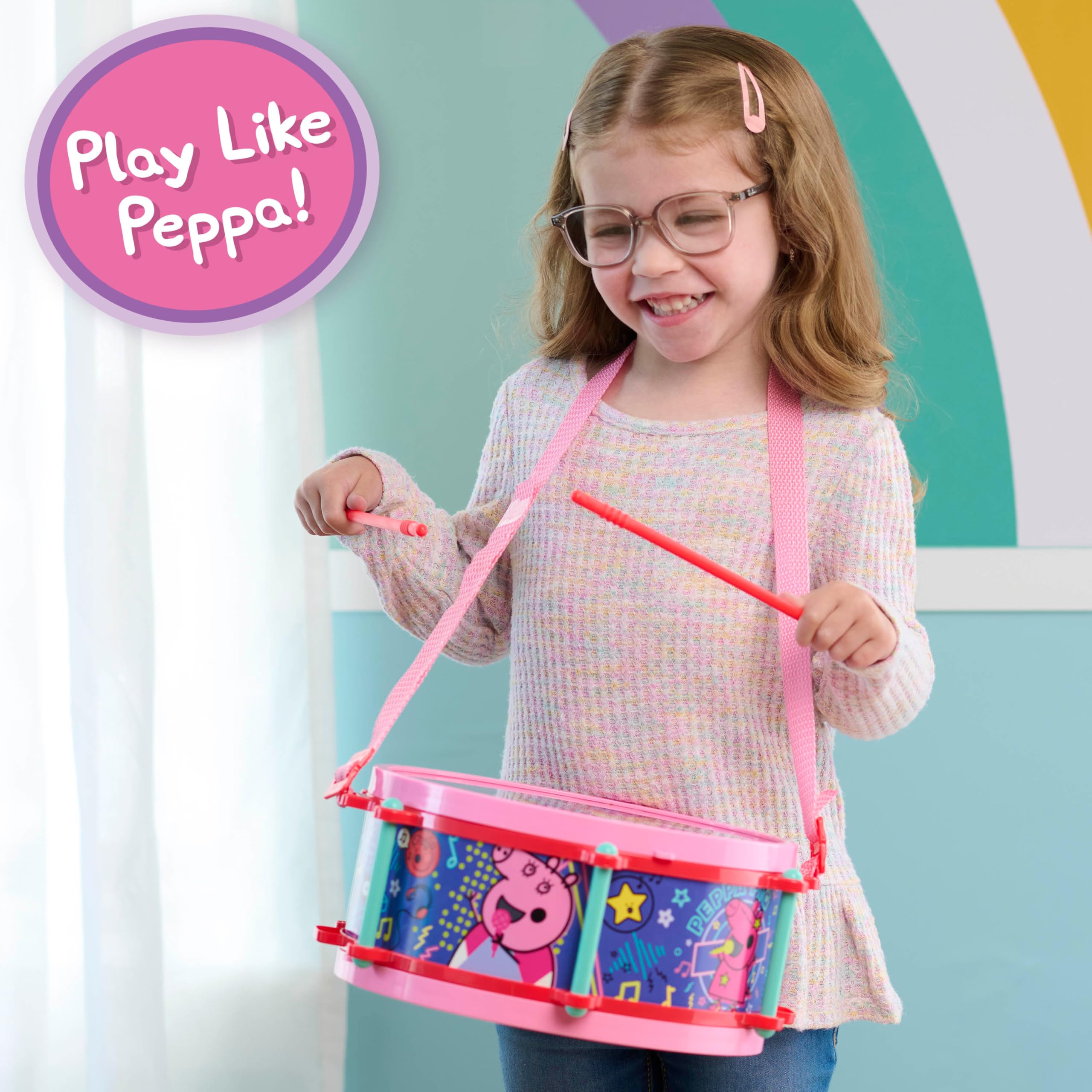 Peppa Pig Party Drum Set, 10-Pieces, 6 Musical Instruments, Pretend Play, Musical Education, Kids Toys for Ages 18 Month, Amazon Exclusive by Just Play
