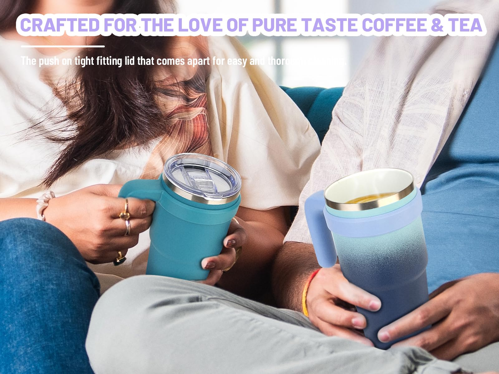 Zukro 20 oz Insulated Tumbler With Handle, Ceramic Interior Coating, No Metallic Aftertaste, Vacuum Stainless Steel Travel Coffee Cup with Lid and Straw, Keep Drinks Hot & Cold For Pure Taste
