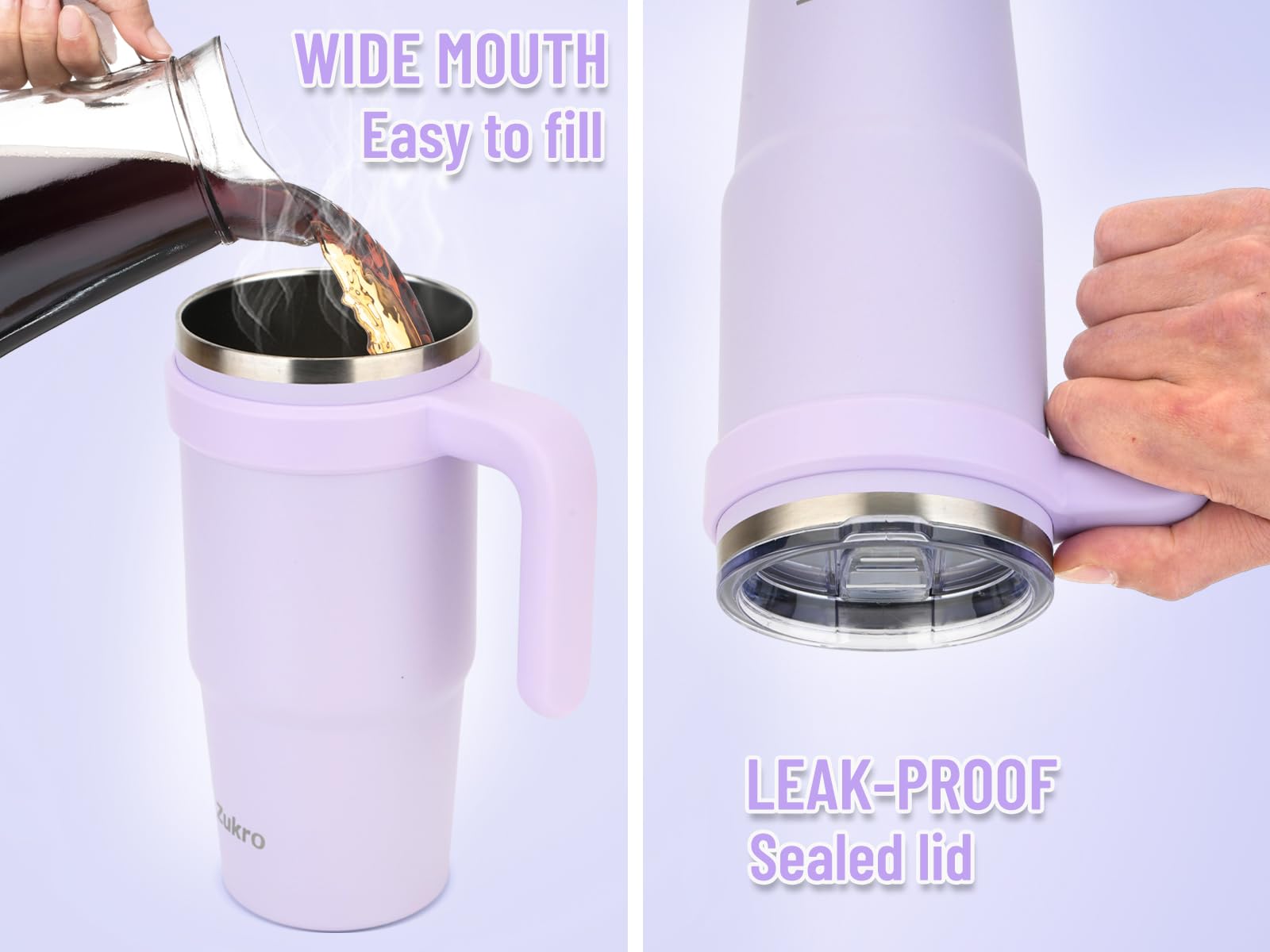 Zukro 24 oz Tumbler with Handle and Straw - Leak Proof Insulated Stainless Steel Cup with Slider Lid For Home and Travel - Double-wall Coffee Mug Keep Drinks Hot and Cold - Dishwasher Safe, No Sweat