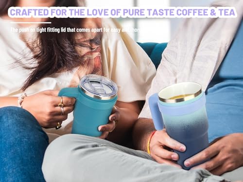 Zukro 20 oz Insulated Tumbler With Handle, Ceramic Interior Coating, No Metallic Aftertaste, Vacuum Stainless Steel Travel Coffee Cup with Lid and Straw, Keep Drinks Hot & Cold, Dishwasher Safe