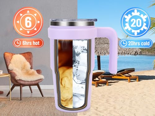 Zukro 20 oz Insulated Tumbler With Handle, Ceramic Interior Coating, No Metallic Aftertaste, Vacuum Stainless Steel Travel Coffee Cup with Lid and Straw, Keep Drinks Hot & Cold, Dishwasher Safe