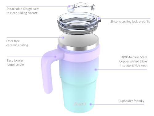 Zukro 20 oz Insulated Tumbler With Handle, Ceramic Interior Coating, No Metallic Aftertaste, Vacuum Stainless Steel Travel Coffee Cup with Lid and Straw, Keep Drinks Hot & Cold, Dishwasher Safe