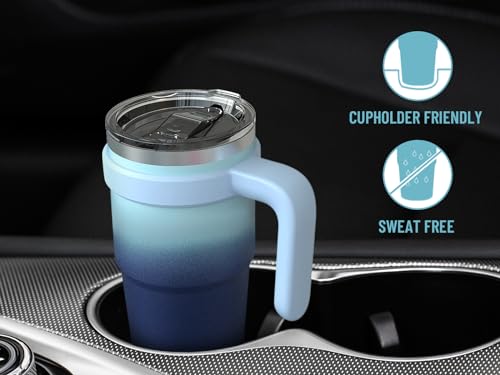 Zukro 20 oz Insulated Tumbler With Handle, Ceramic Interior Coating, No Metallic Aftertaste, Vacuum Stainless Steel Travel Coffee Cup with Lid and Straw, Keep Drinks Hot & Cold, Dishwasher Safe