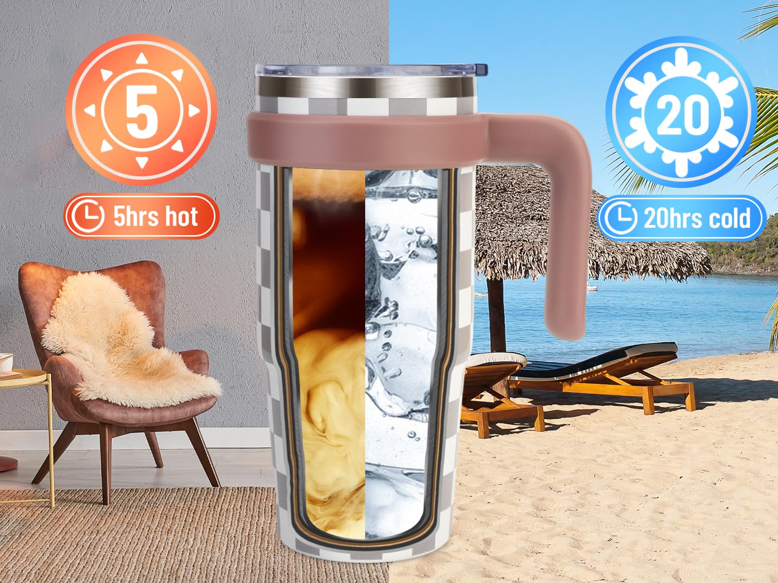 Zukro 24 oz Tumbler with Handle and Straw - Leak Proof Insulated Stainless Steel Cup with Slider Lid For Home and Travel - Double-wall Coffee Mug Keep Drinks Hot and Cold - Dishwasher Safe, No Sweat