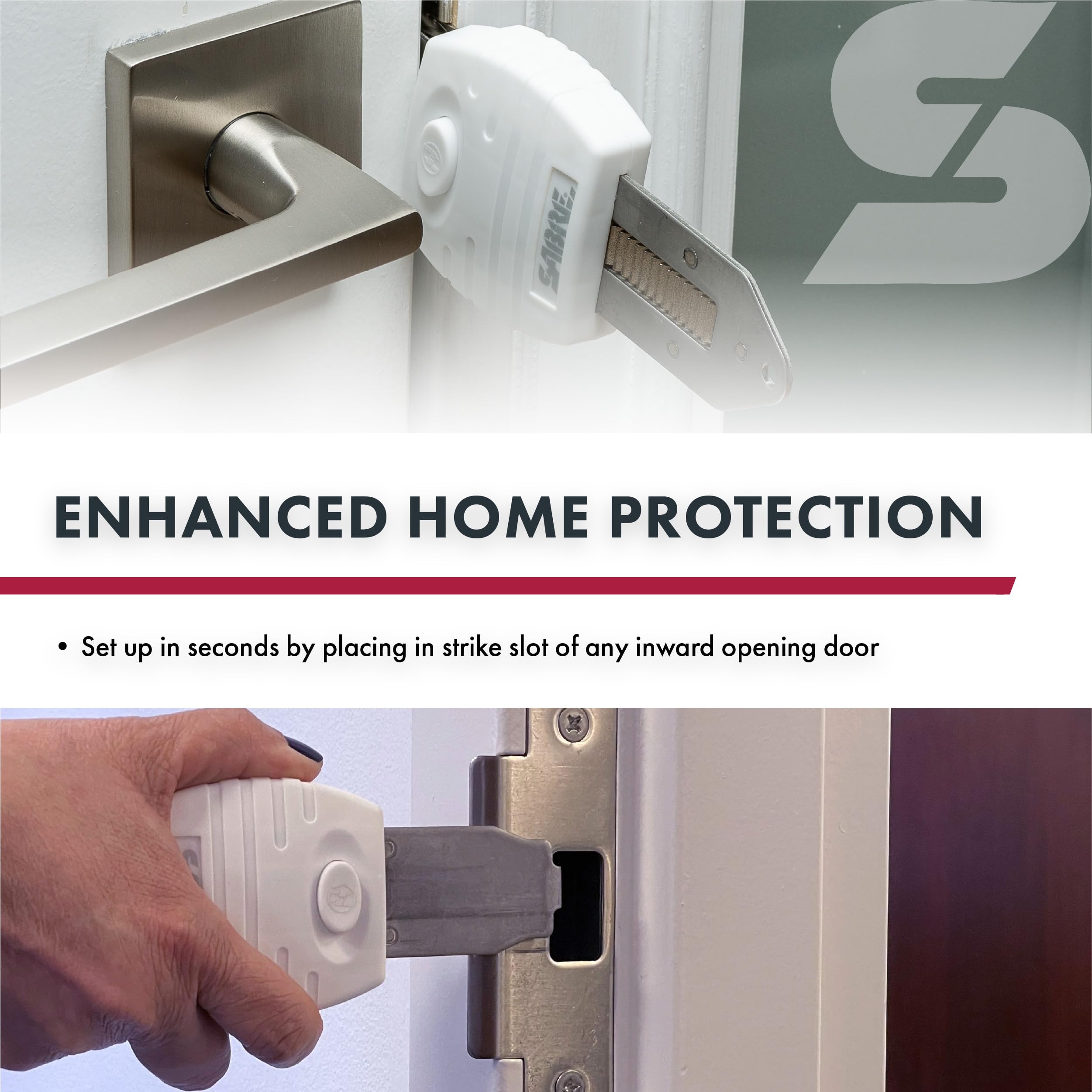 SABRE Portable Door Lock with Travel Bag, Durable Travel Friendly Door Lock for Hinged Doors, Lightweight, Additional Security for Homes, Rentals, Apartments, Hotels & Commercial Buildings