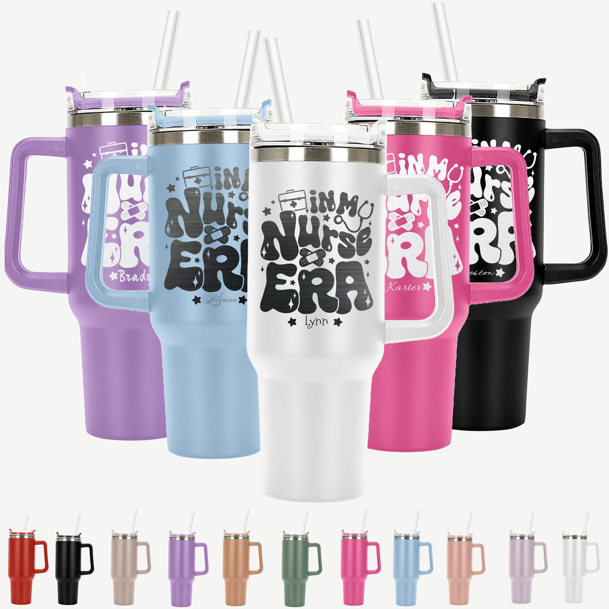 LifGif In My Nurse Era Personalized Laser Engraved 40 oz Large Tumbler with Handle, Nurse Gifts for Birthday, Appreciation Week, Nursing School Graduation for Nurses, Nurse Practitioner Gifts