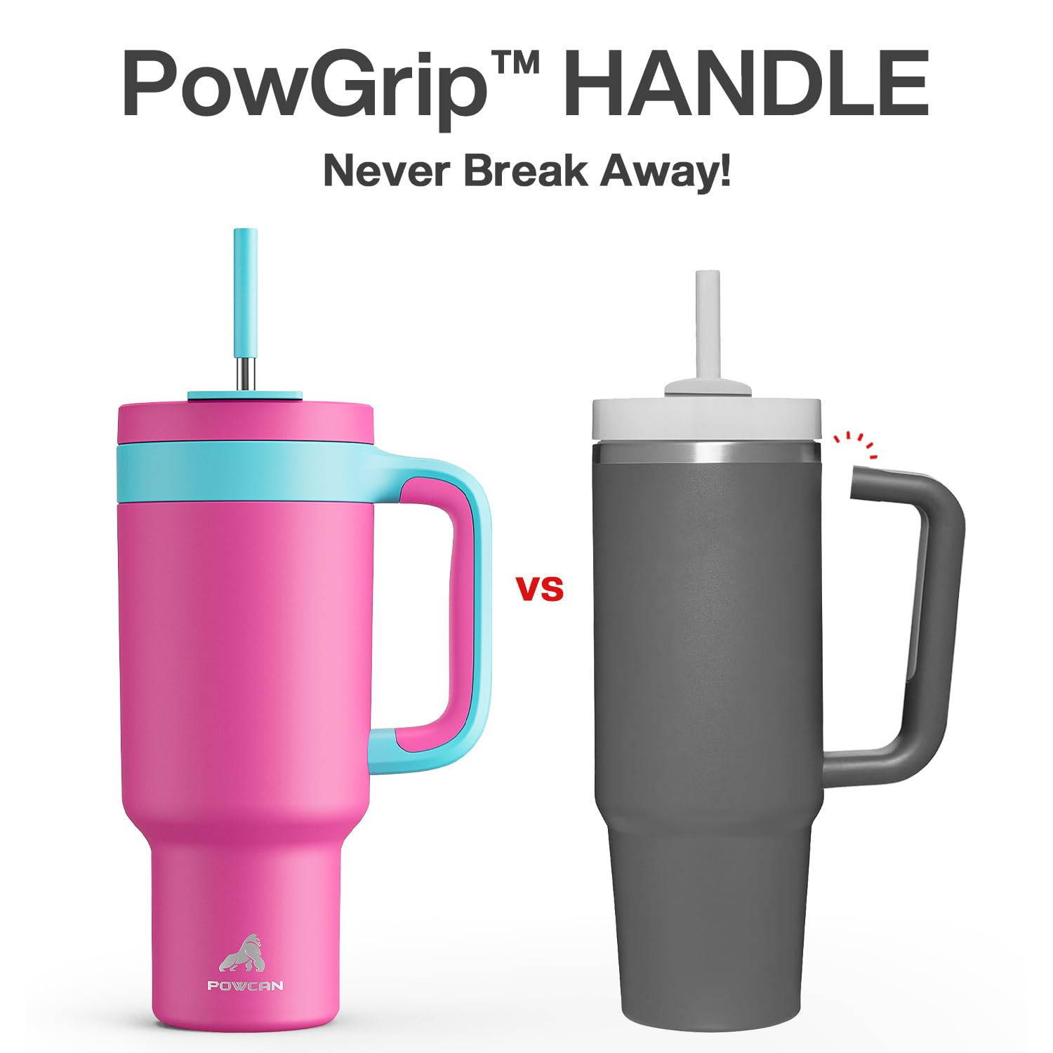 POWCAN 40 oz Tumbler with Handle, 2-in-1 Straw and Sip Lid, Leakproof, Dishwasher Safe, Insulated Stainless Steel Travel Coffee Mug, Keeps Cold for 34 Hours, Fits in Car Cup Holder (Barbie)