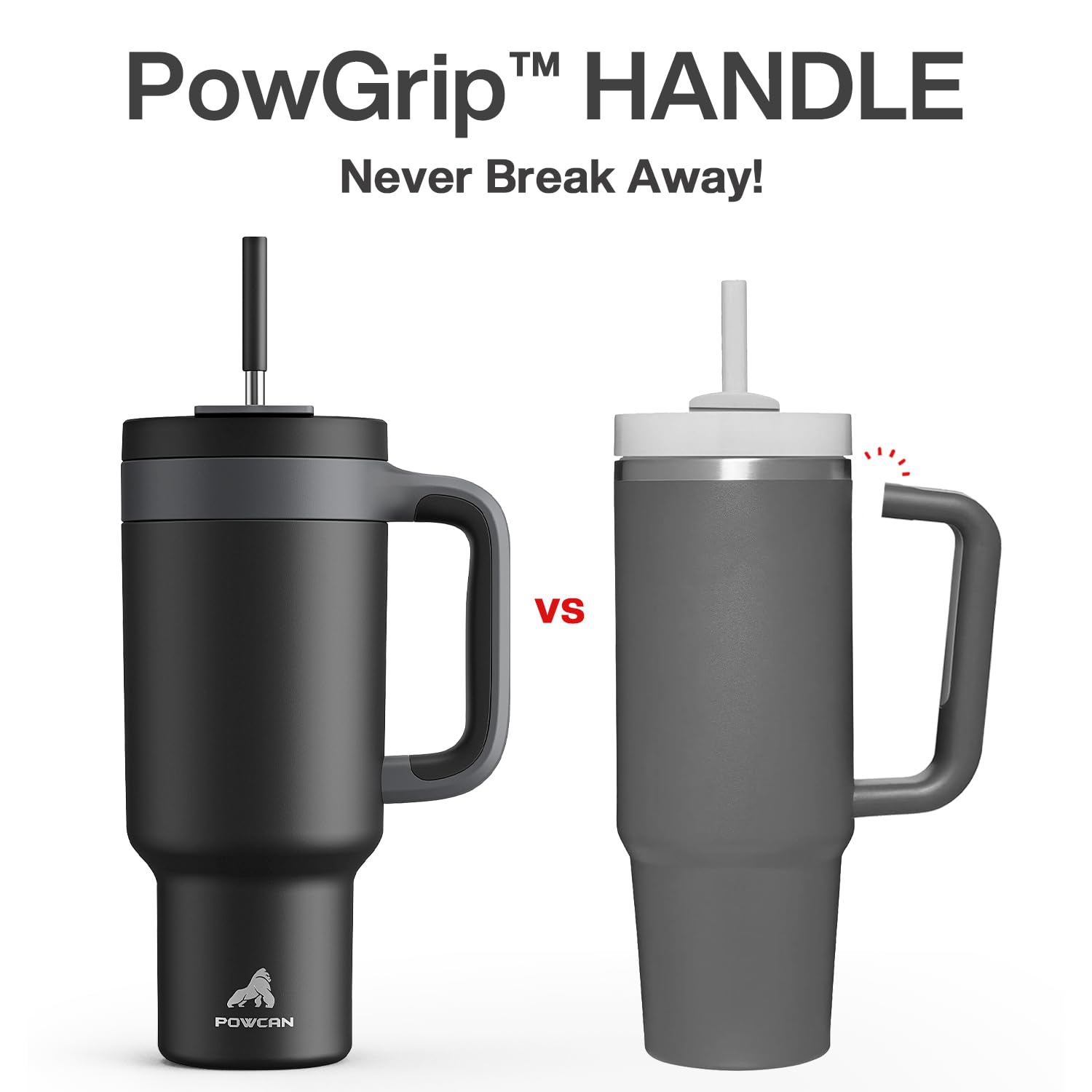 POWCAN 40 oz Tumbler with Handle, 2-in-1 Straw and Sip Lid, Leakproof, Dishwasher Safe, Insulated Stainless Steel Travel Coffee Mug, Keeps Cold for 34 Hours, Fits in Car Cup Holder (Midnight