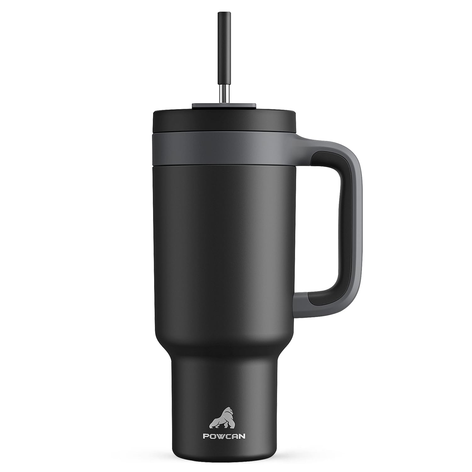 POWCAN 40 oz Tumbler with Handle, 2-in-1 Straw and Sip Lid, Leakproof, Dishwasher Safe, Insulated Stainless Steel Travel Coffee Mug, Keeps Cold for 34 Hours, Fits in Car Cup Holder (Midnight