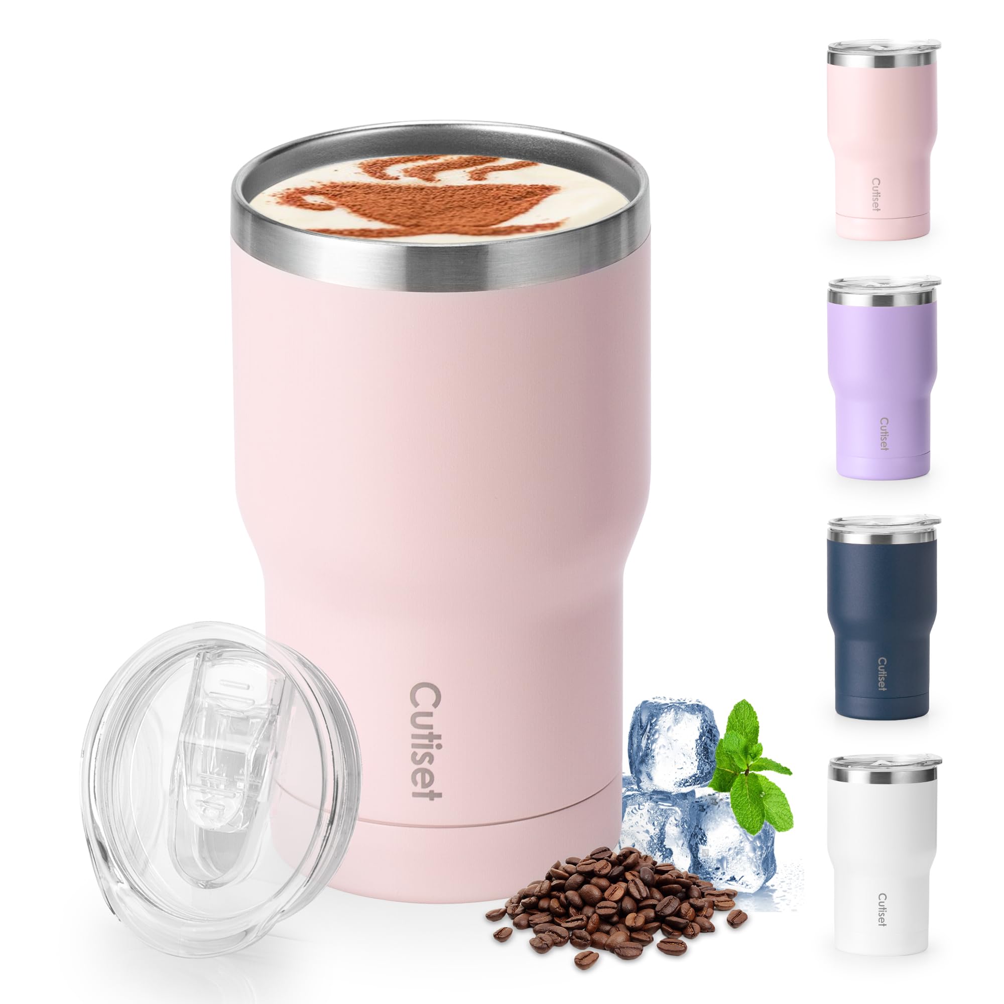 Cutiset Coffee Tumbler - 12 OZ Insulated Coffee Mug with Lid, Leak Proof Thermo Cup for Hot and Iced Drinks, Stainless Steel Vacuum Cup with Double Wall(Pink)