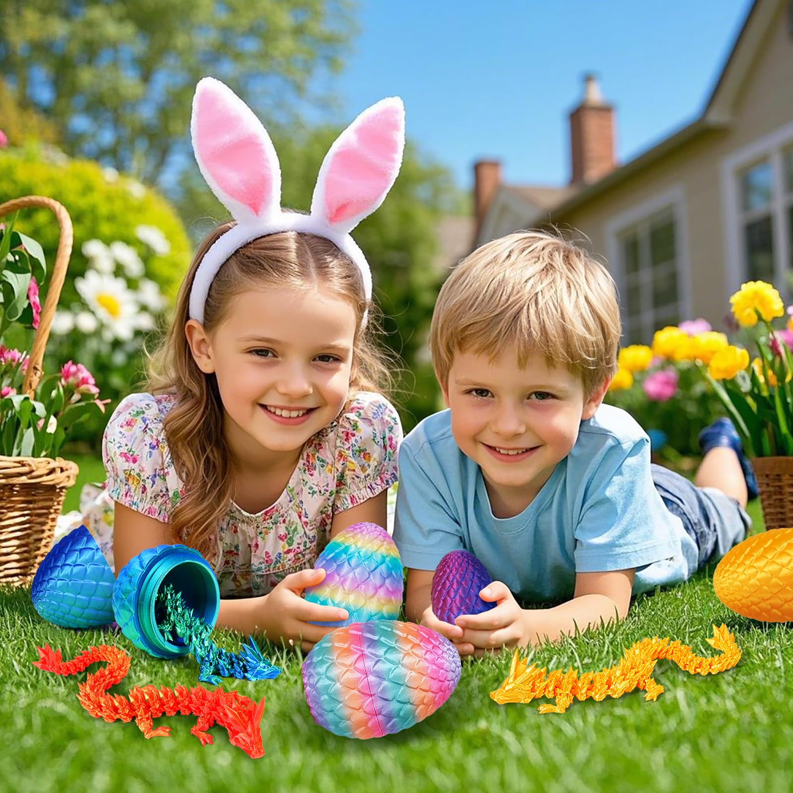 TBOLINE 3D Printed Easter Dragon Egg, Articulated Crystal Dragon Fidget Toy, Surprise Prefilled Easter Egg Filled with Toy - Basket Essentials Stuffers for Kids Girls Boys