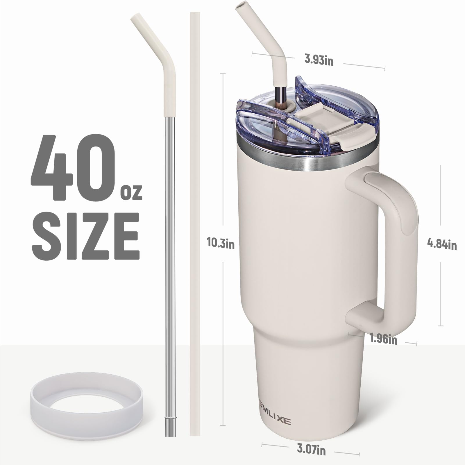 SMLIXE 40 oz Tumbler with Handle and Straw Lid,Insulated Reusable Stainless Steel Water Bottle Travel Mug,Cupholder Friendly Double Wall Vacuum Sealed Cup (Almond Birch)