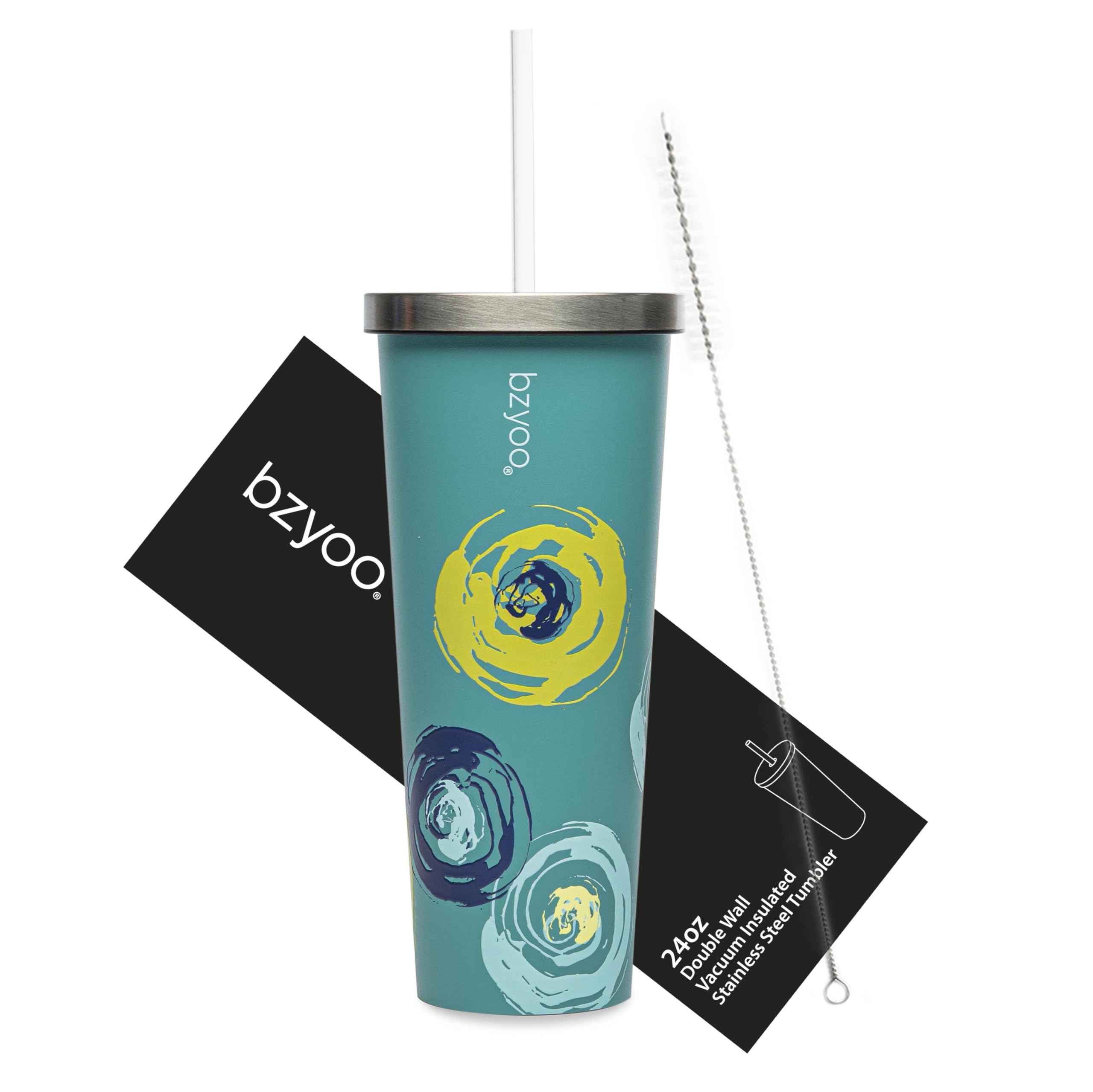 bzyoo SUP Double Wall Vacuum Insulated Tumbler with Straw and Lid Stainless Steel Water Bottle Travel Mug Cup, Mother's Day Gifts Perfect for Ice Coffee or Tea (710ml) Color: Green Cyclone