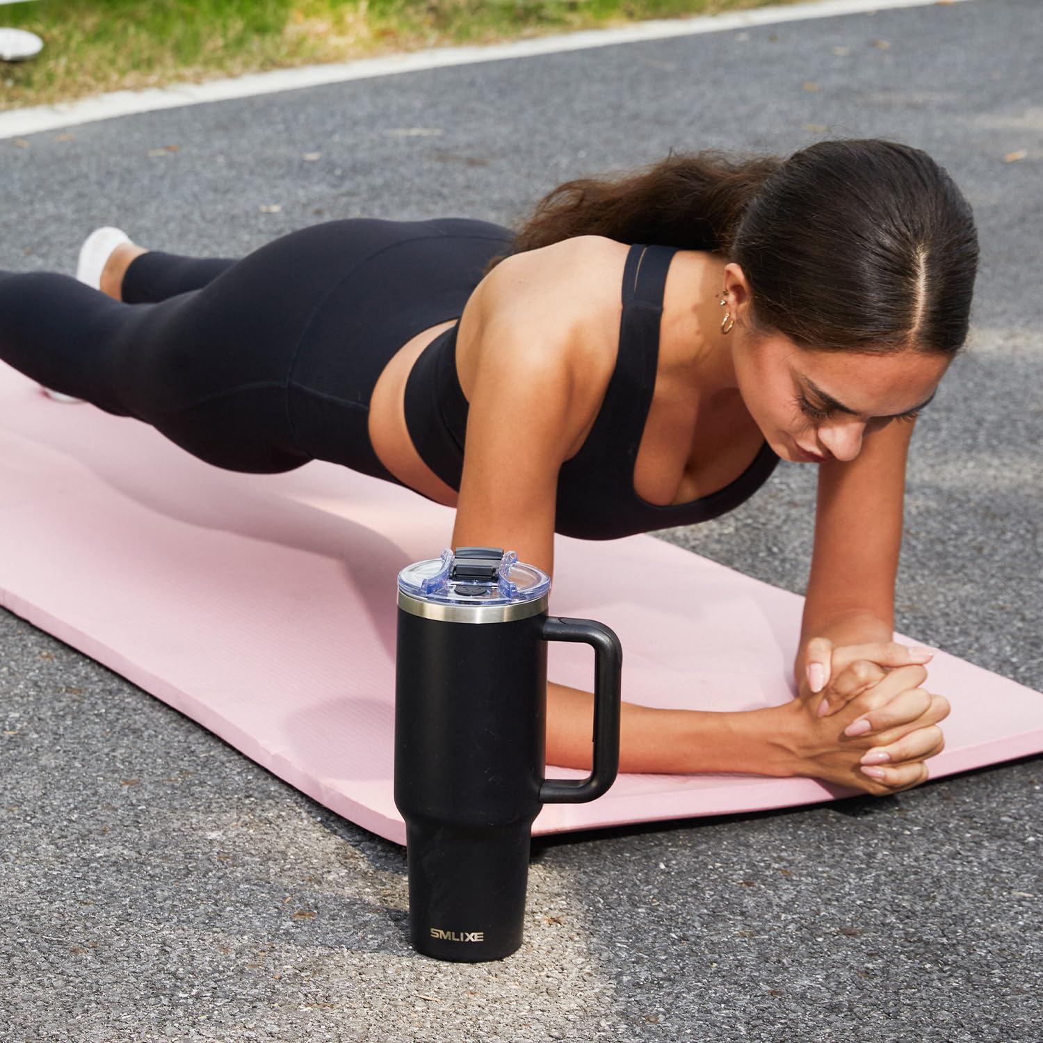 SMLIXE 40 oz Tumbler with Handle and Straw Lid,Insulated Reusable Stainless Steel Water Bottle Travel Mug,Cupholder Friendly Double Wall Vacuum Sealed Cup (Black)