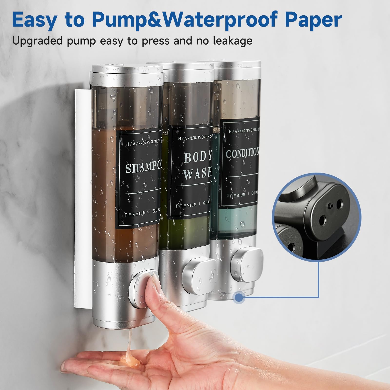 Shampoo and Conditioner Dispenser,Shower Dispenser 3 Chamber No Drill Wall-Mounted Shampoo Dispenser for Shower Wall Mounted Body Wash Dispenser for Bathroom Hotel Kitchen Large Capacity,Silver1