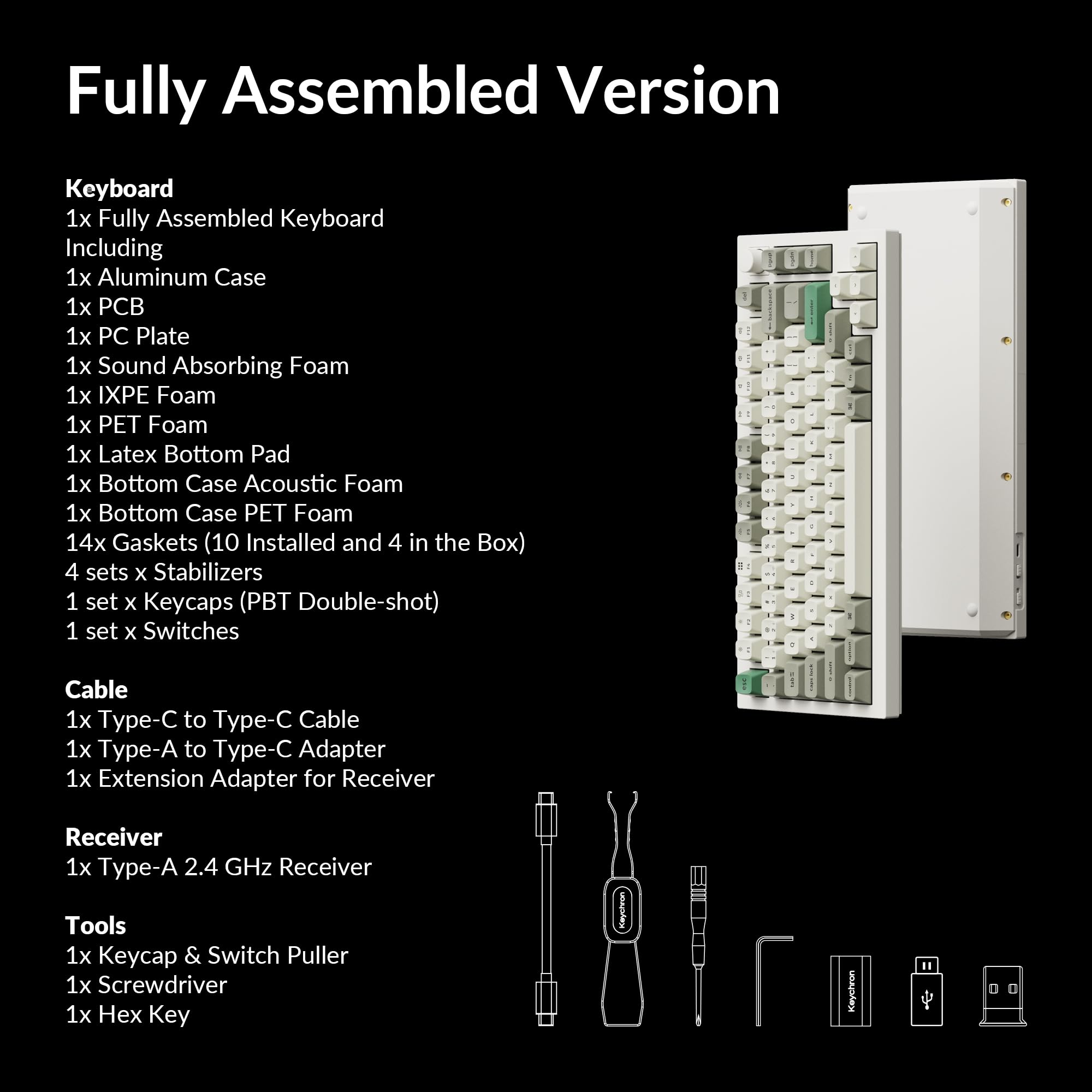 Keychron Q1 Max RGB QMK/VIA Custom Mechanical Keyboard, Full Metal Programmable Knob 2.4 GHz/Bluetooth/Wired Keyboard with Hot-Swappable Gateron Jupiter Red Switch for Mac Windows Linux - White