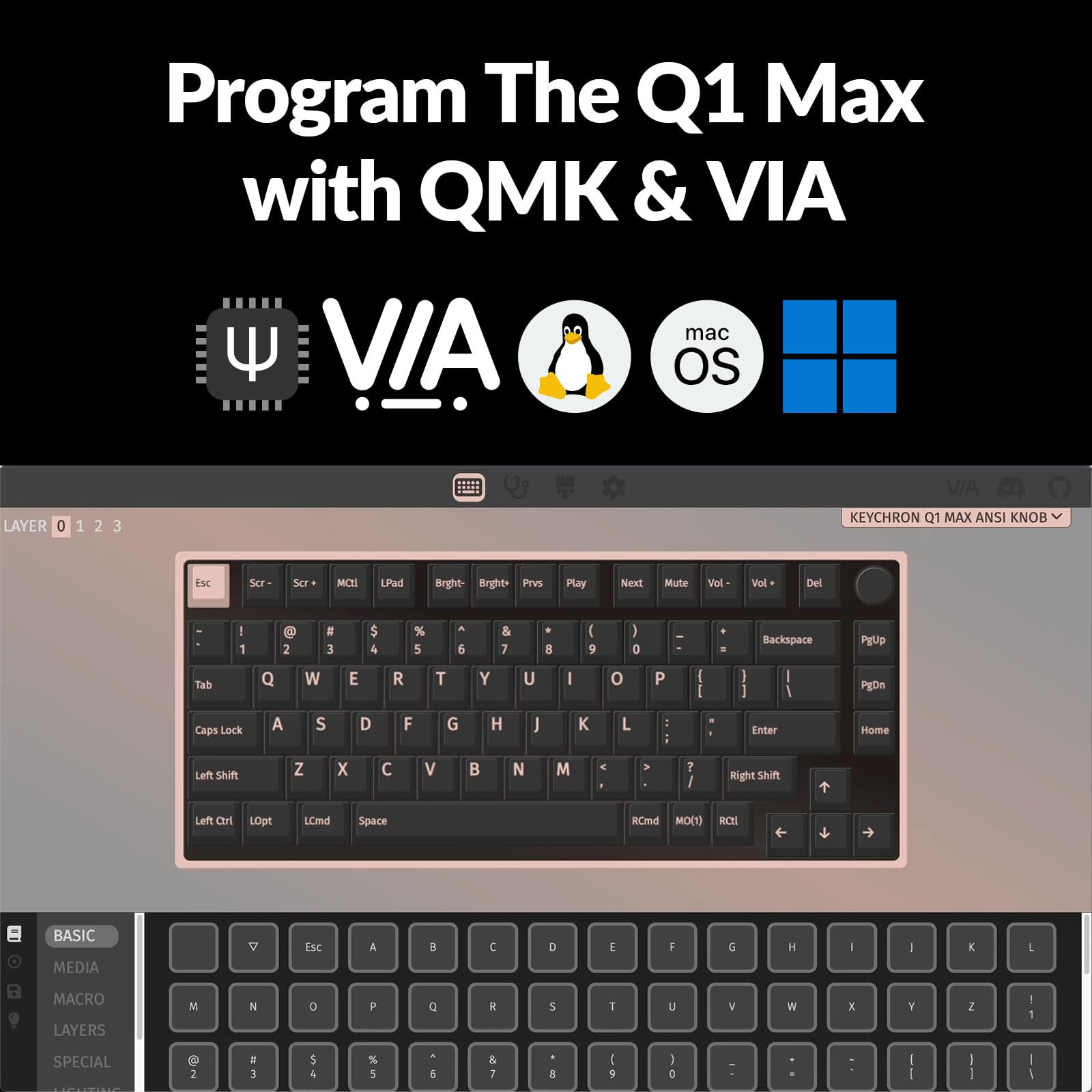 Keychron Q1 Max RGB QMK/VIA Custom Mechanical Keyboard, Hot-Swappable Full Metal Programmable Knob with Gateron Jupiter Red Switch, 2.4 GHz/Bluetooth/Wired Gaming Keyboard for Mac Windows Linux