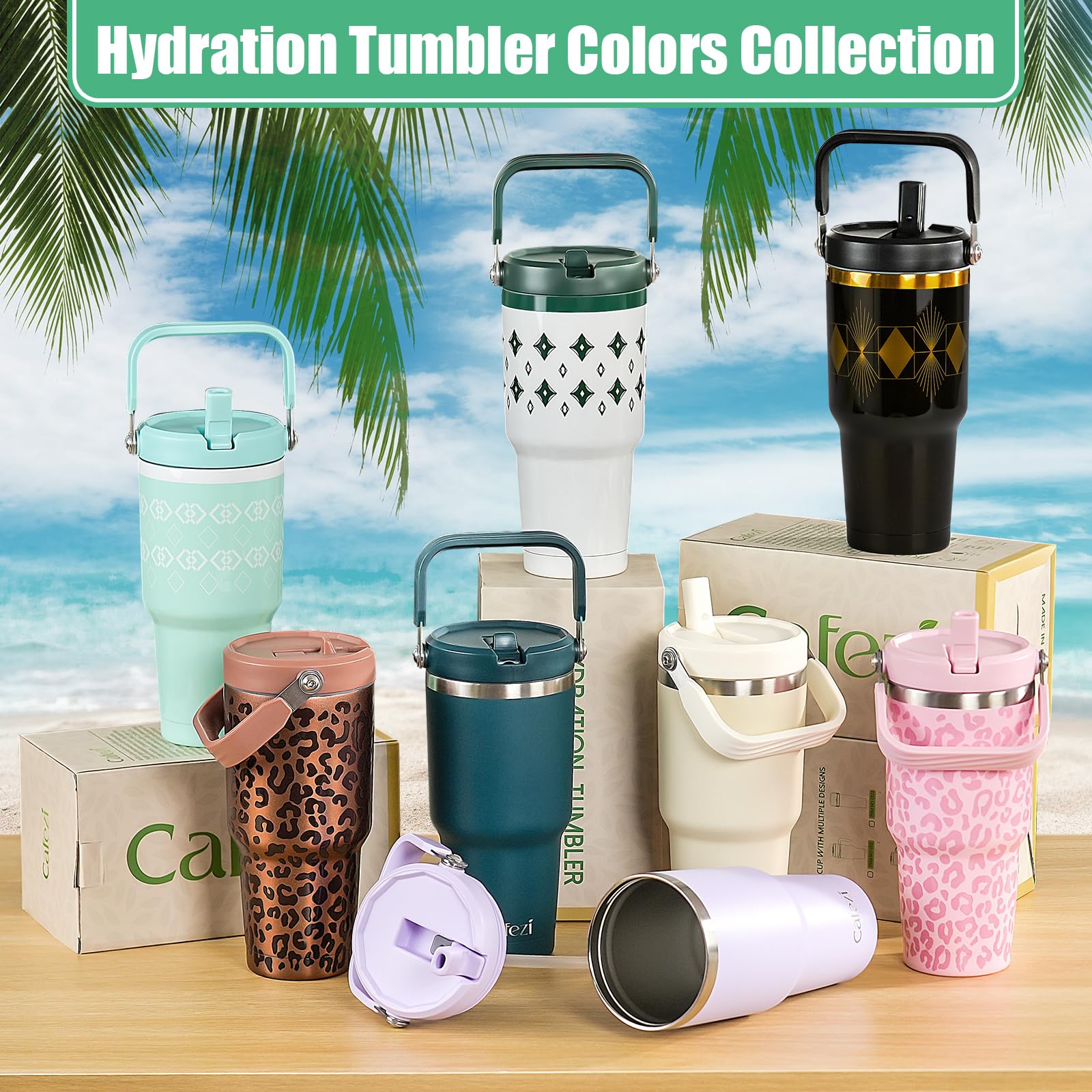 Cafezi 30oz Tumbler with Handle and Straw, Vacuum Insulated Tumblers with Flip Straw and Top Handle, Reusable Insulated Cup for Home, Outdoors, Leakproof, Fits in Cup Holder, Cold for 30 Hours