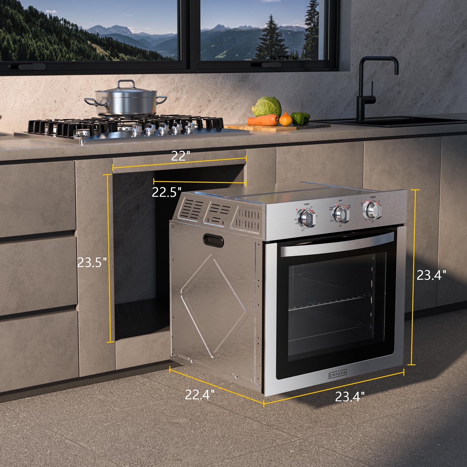 Empava 24 inch Electric Single Wall Oven 2.5 Cu.ft. Stainless Steel with Basic Broil Bake Functions Mechanical Knobs Control, 24WOE40L, Silver