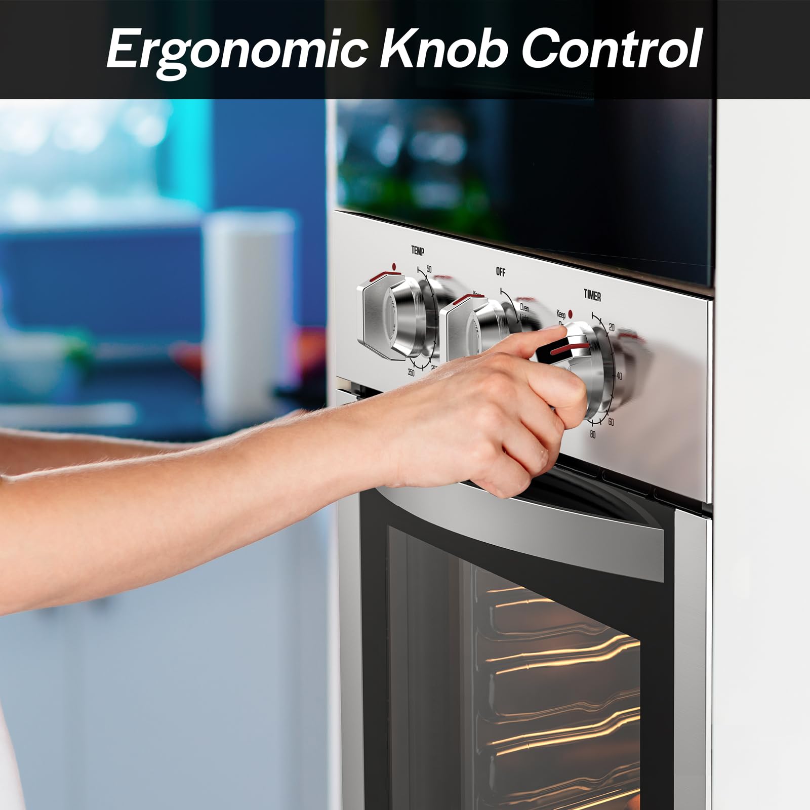 Empava 24 inch Electric Single Wall Oven 2.5 Cu.ft. Stainless Steel with Basic Broil Bake Functions Mechanical Knobs Control, 24WOE40L, Silver